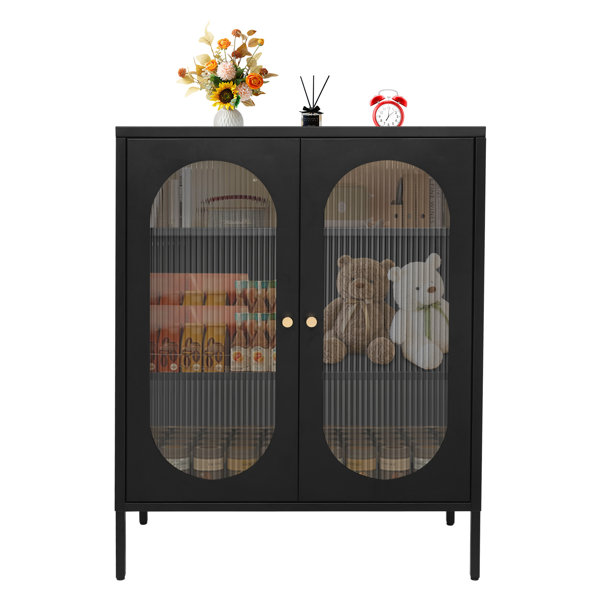 Ebern Designs Black Wrought Iron Sideboard Storage Cabinet Kitchen ...