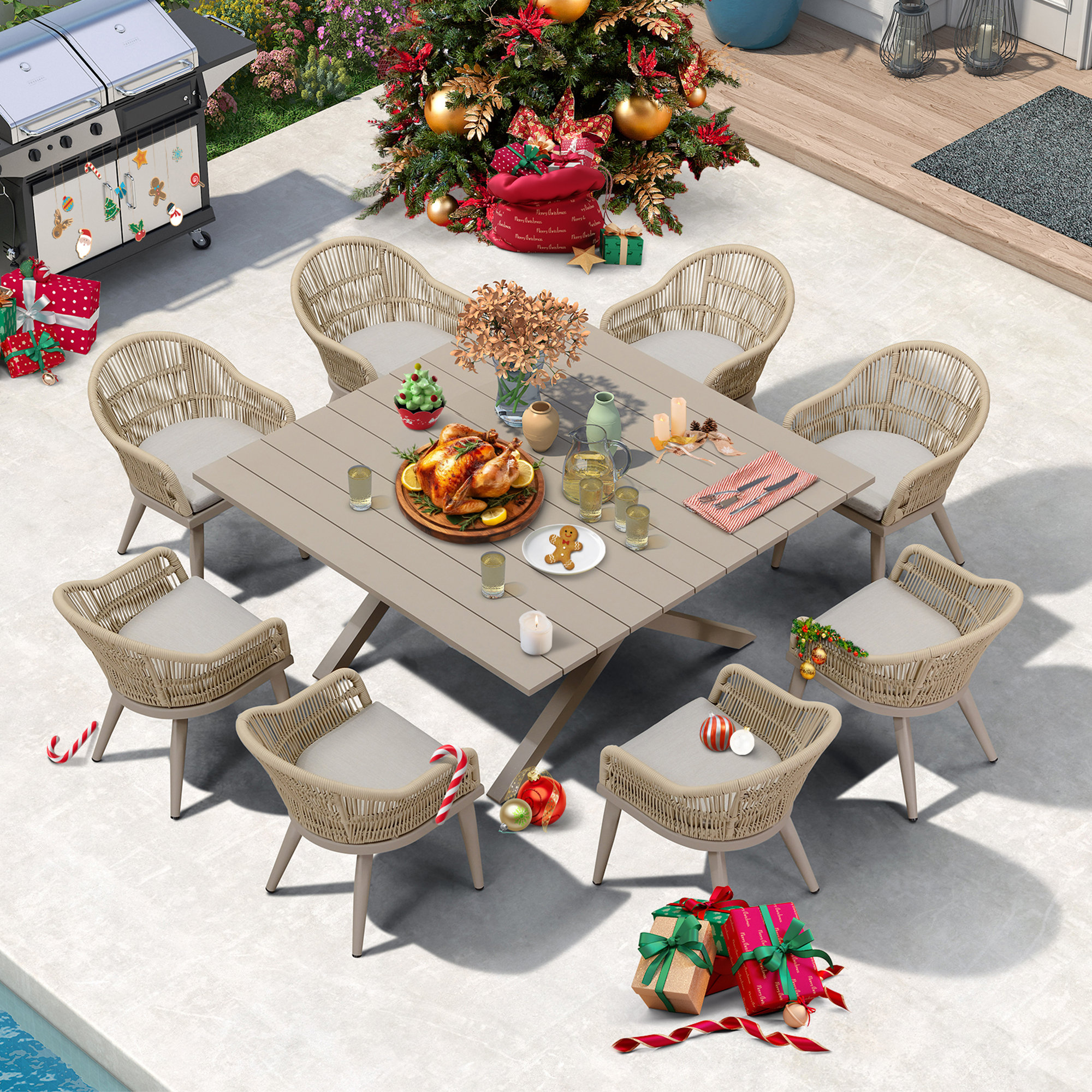 Purple Leaf Square 8 - Person 61'' L Outdoor Restaurant Dining Set ...