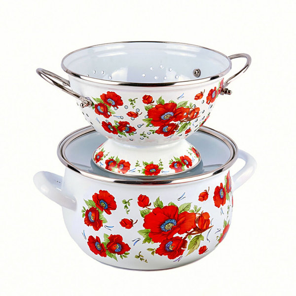 STP Goods Traditional Country Style Enamel 2.8 Quarts Soup Pot and ...