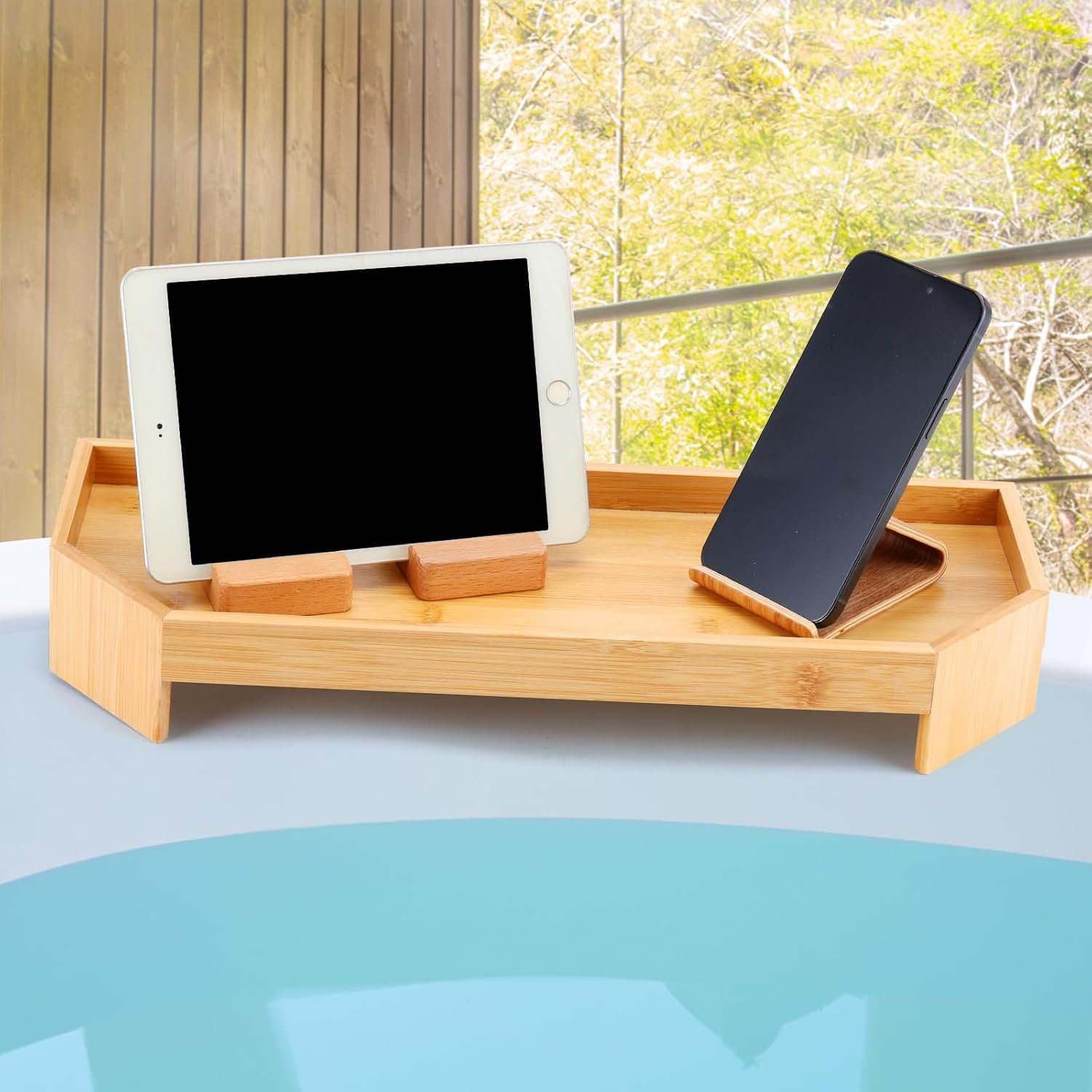yitesiUSA Bamboo Hot Tub Tray Table With Phone Holder, Non-Slip Spa ...