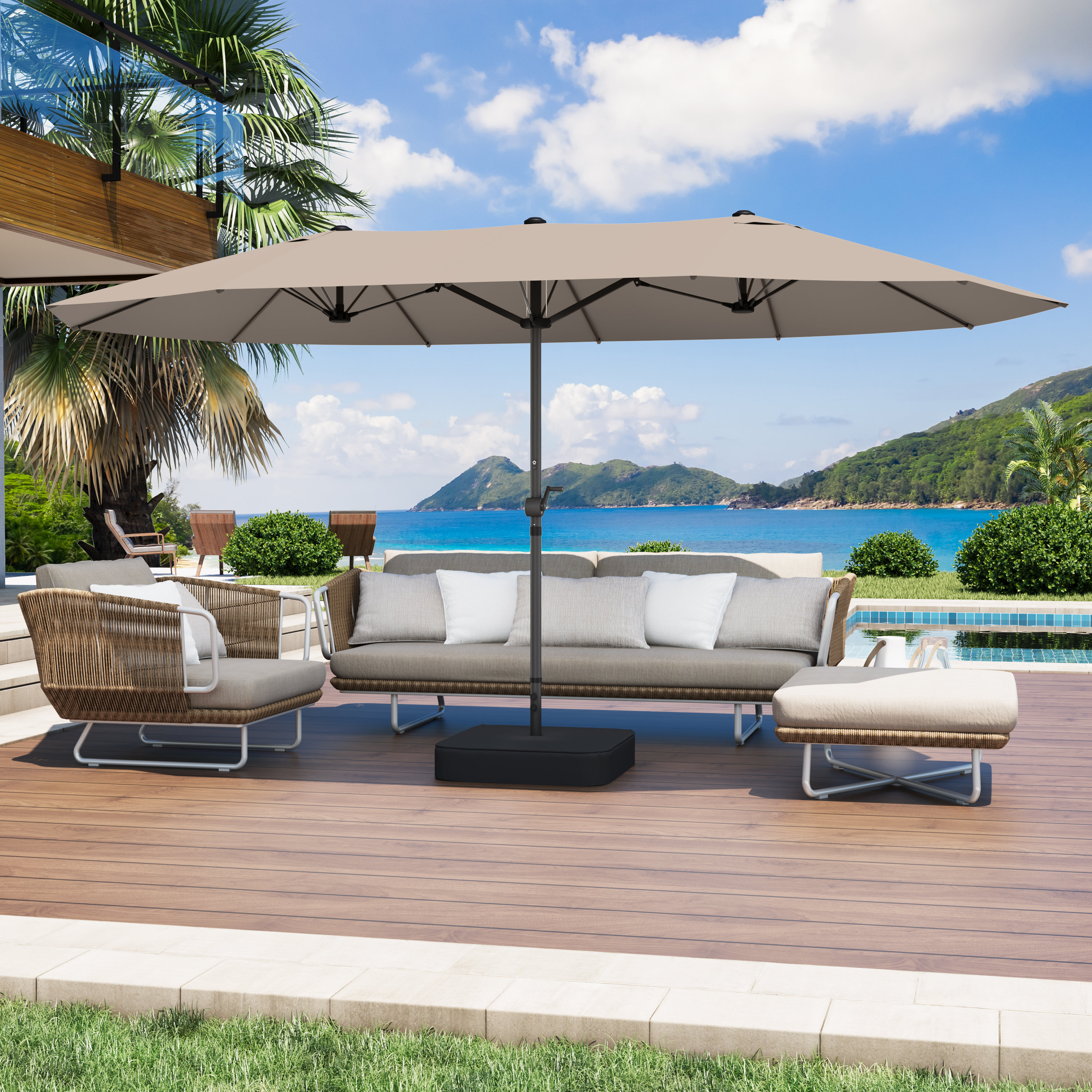 Arlmont & Co. 15ft Large Patio Umbrella With Base Included, Outdoor ...