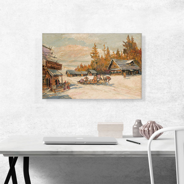 ARTCANVAS Winter Scene With Troika Winter Sleigh Ride On Canvas by ...