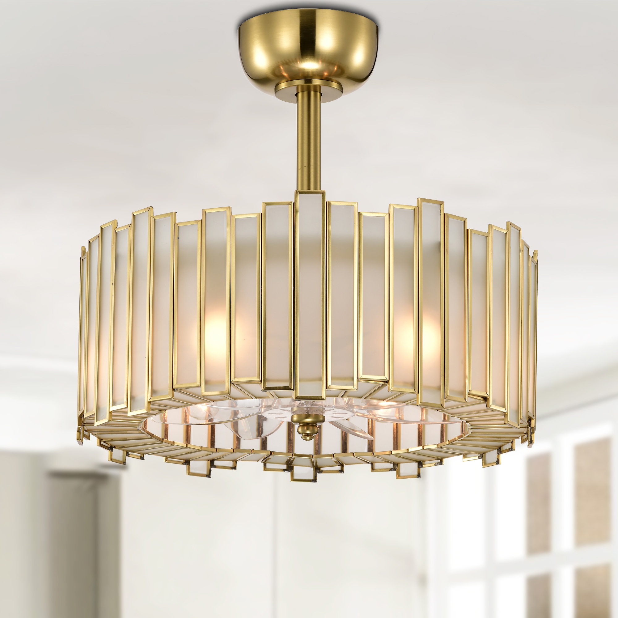 Everly Quinn Walda 6-light Brass And Frosted Glass Staggered Panes ...