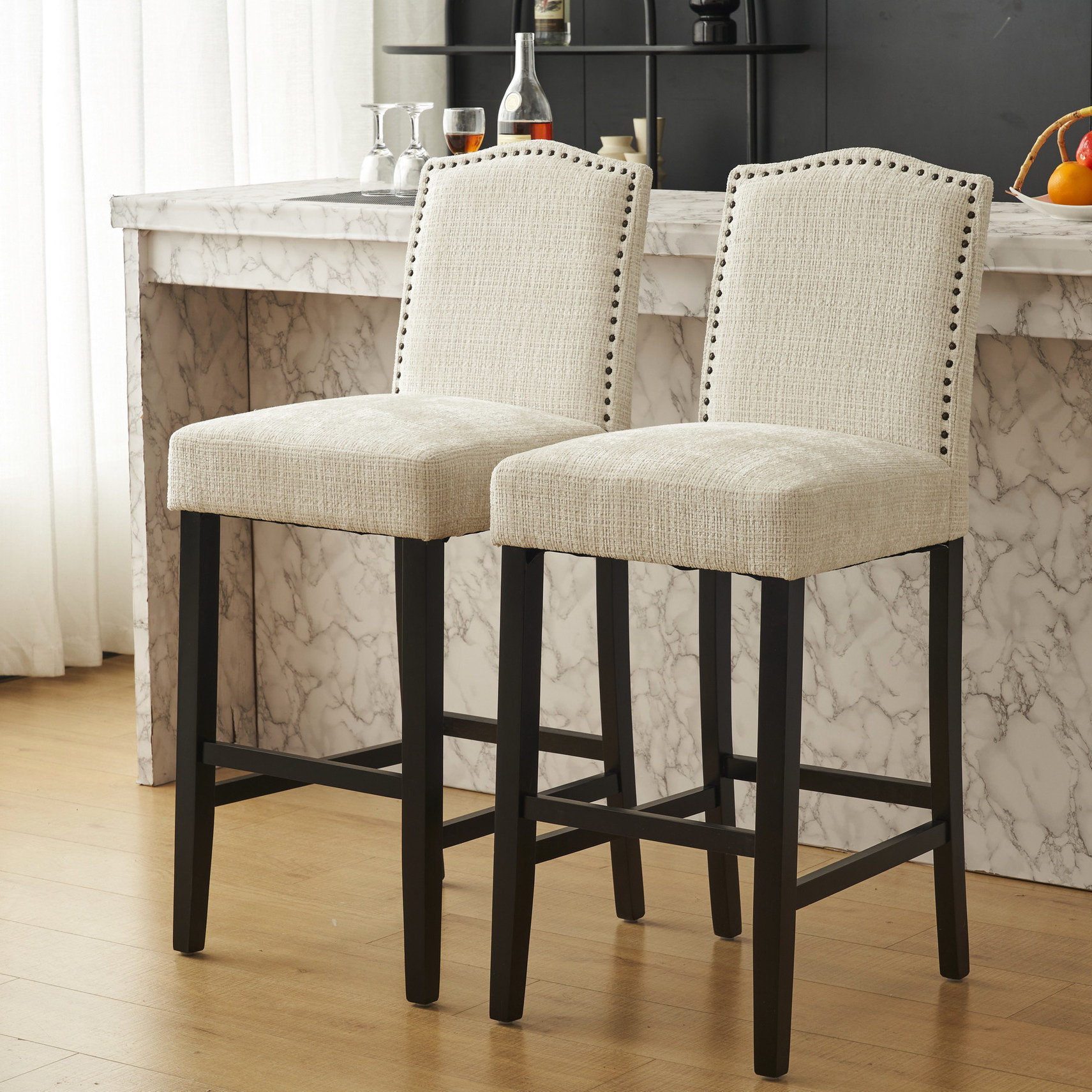 Lark Manor 2 Counter Height Bar Stools In Beige - Soft Foam Seat With ...