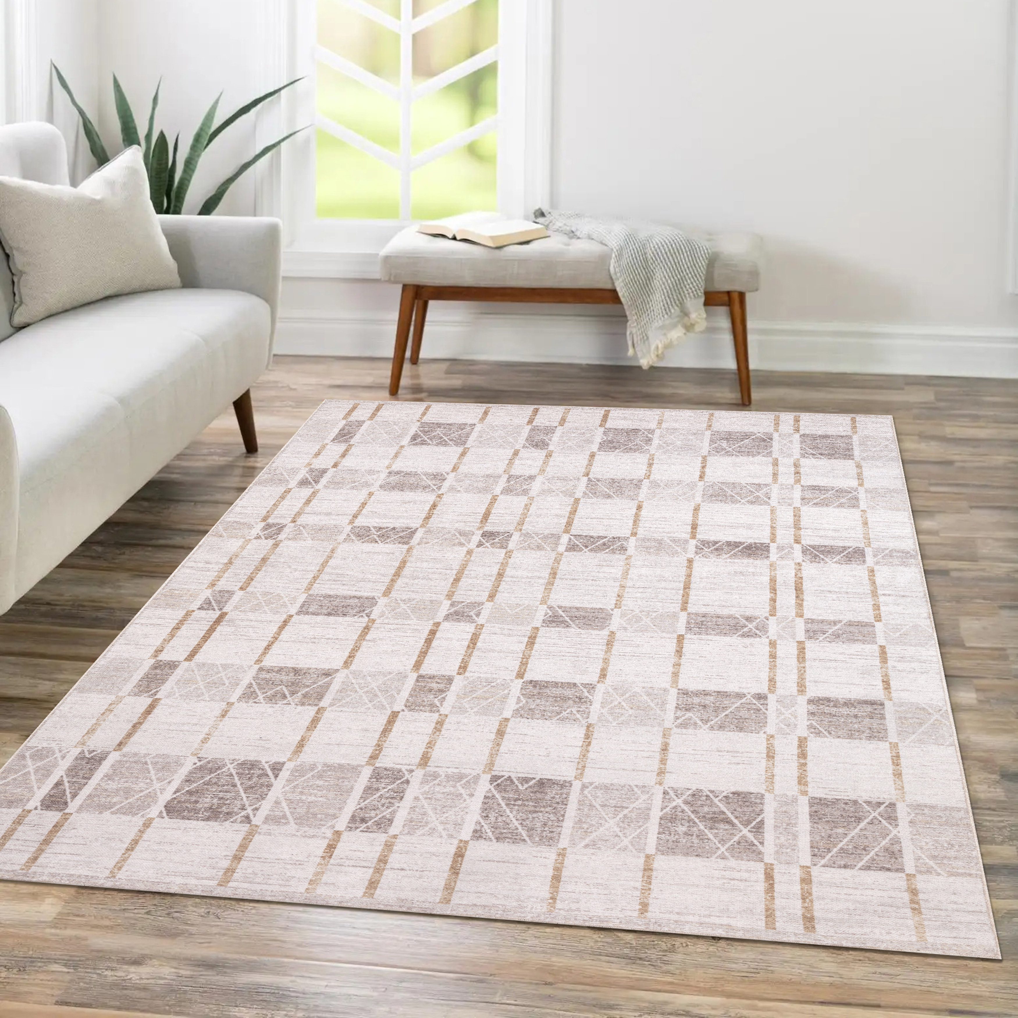 Latitude Run® Chenille Modern Geometric Washable Area Rug | Wayfair