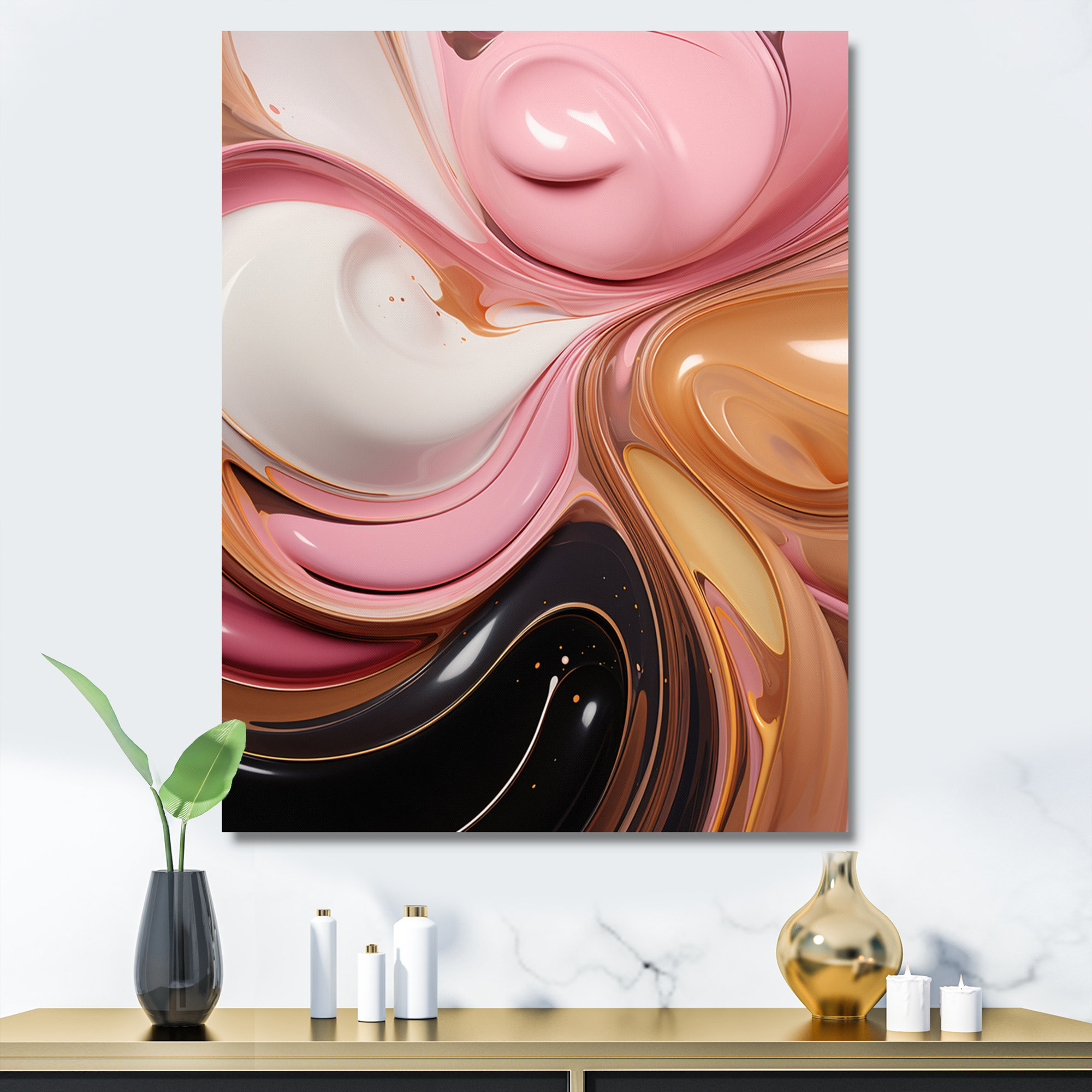 Wrought Studio™ Whimsical Lquid Pink And Gold Glam Art - Abstract ...
