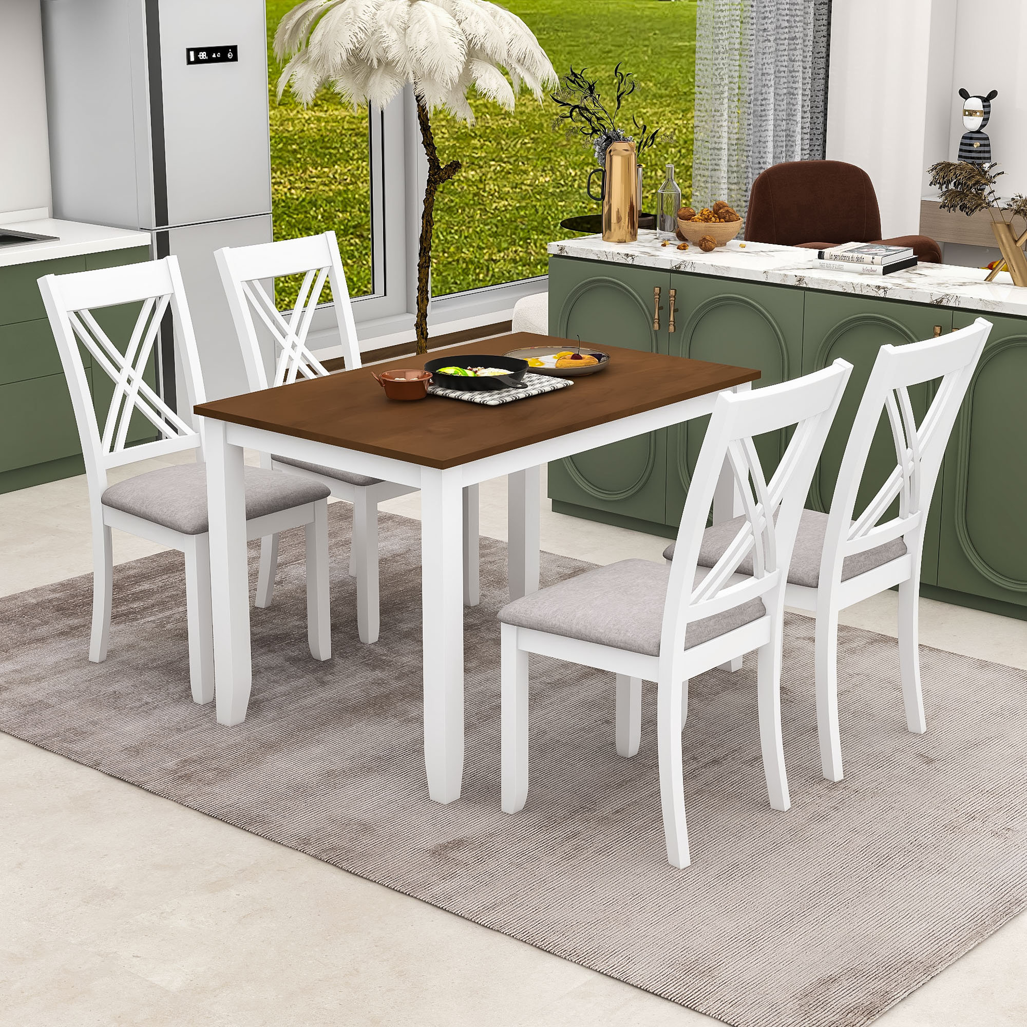 Gracie Oaks 5-Piece Rustic Dining Set with Rectangular Table and 4 X ...