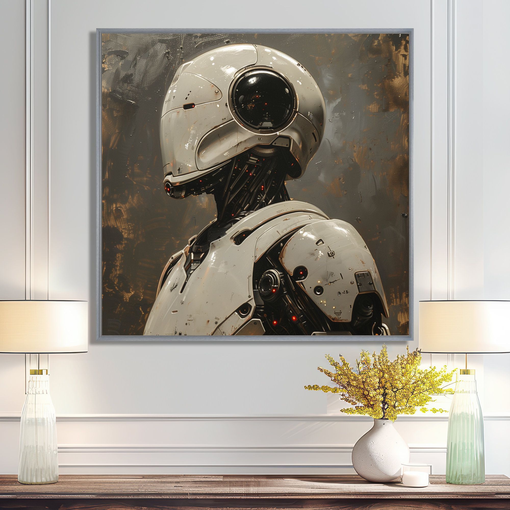 17 Stories White Grey Metal Majesty Robot II - Robots Wall Art Living ...