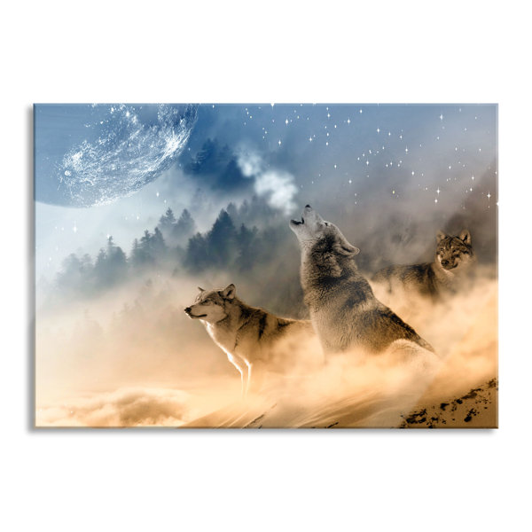 Union Rustic Wolves In The Desert Howl At Full Moon - No Frame Print on ...