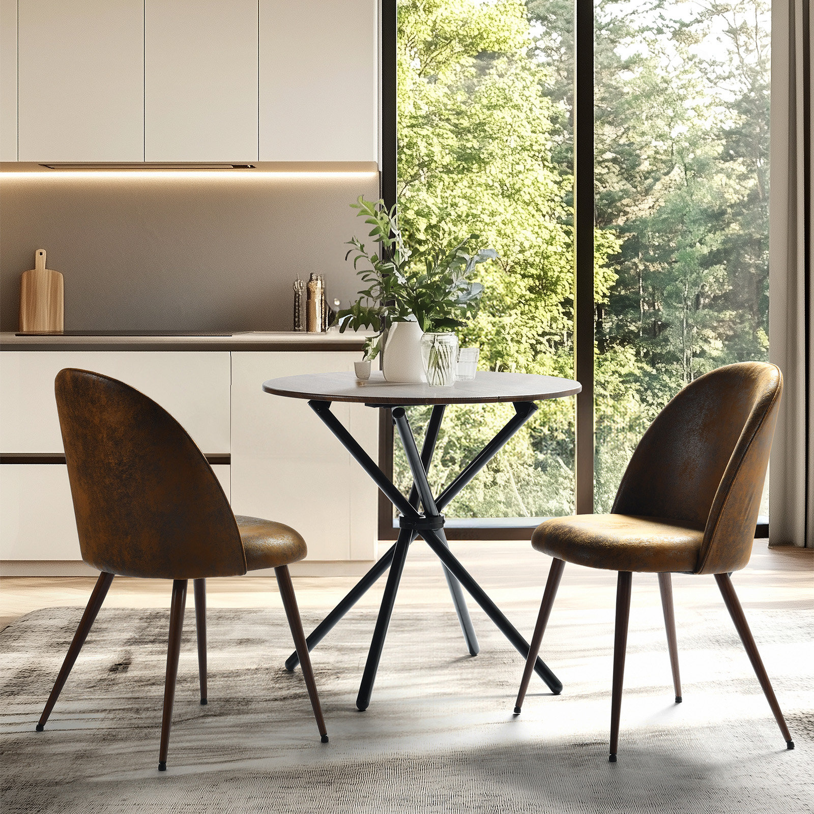 17 Stories Maycel 3-Pieces Dining Table Set Round Table Top Upholstered ...