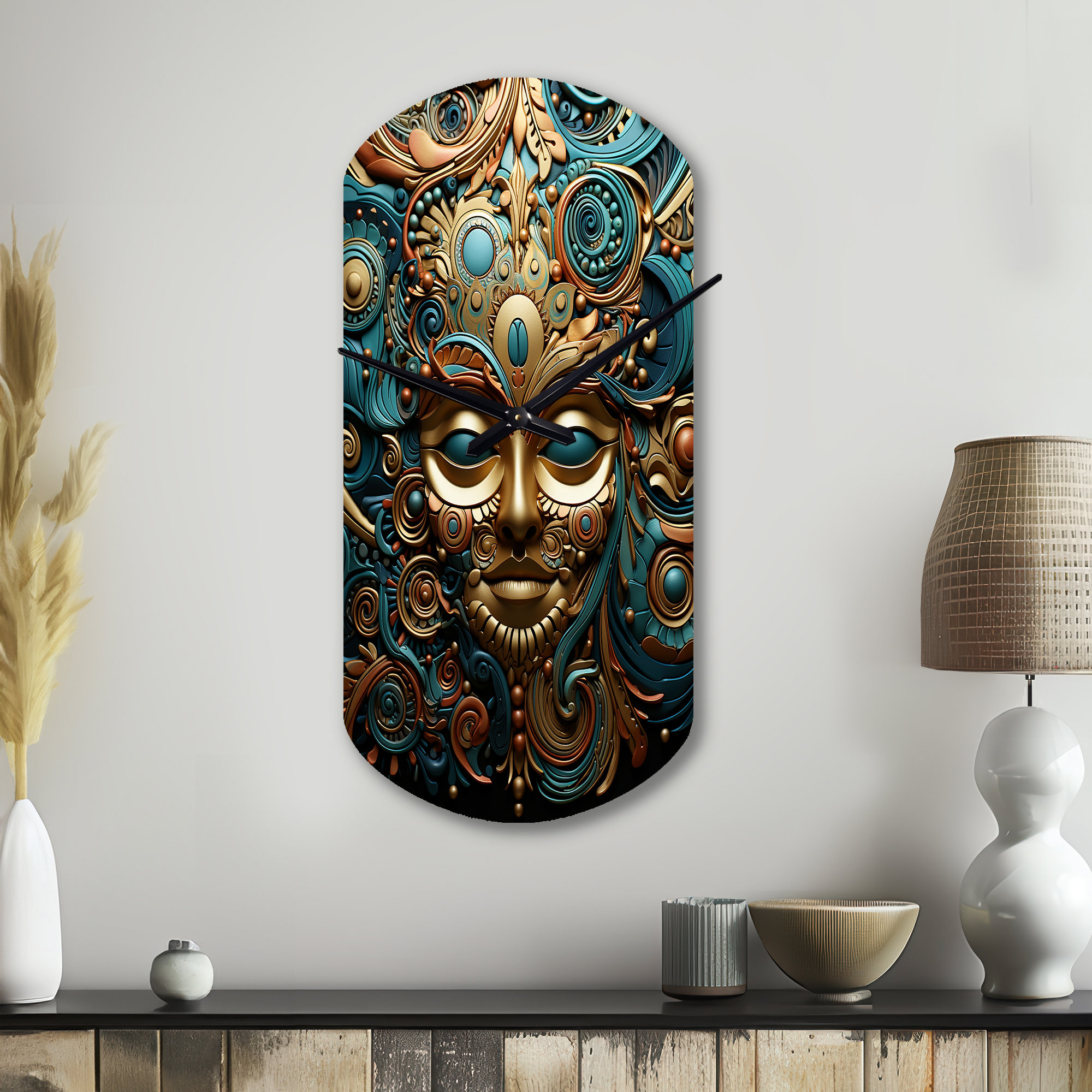 Design Art Gold Teal Mexico Vibrant Aztec Mask II - Cylinder Shape ...