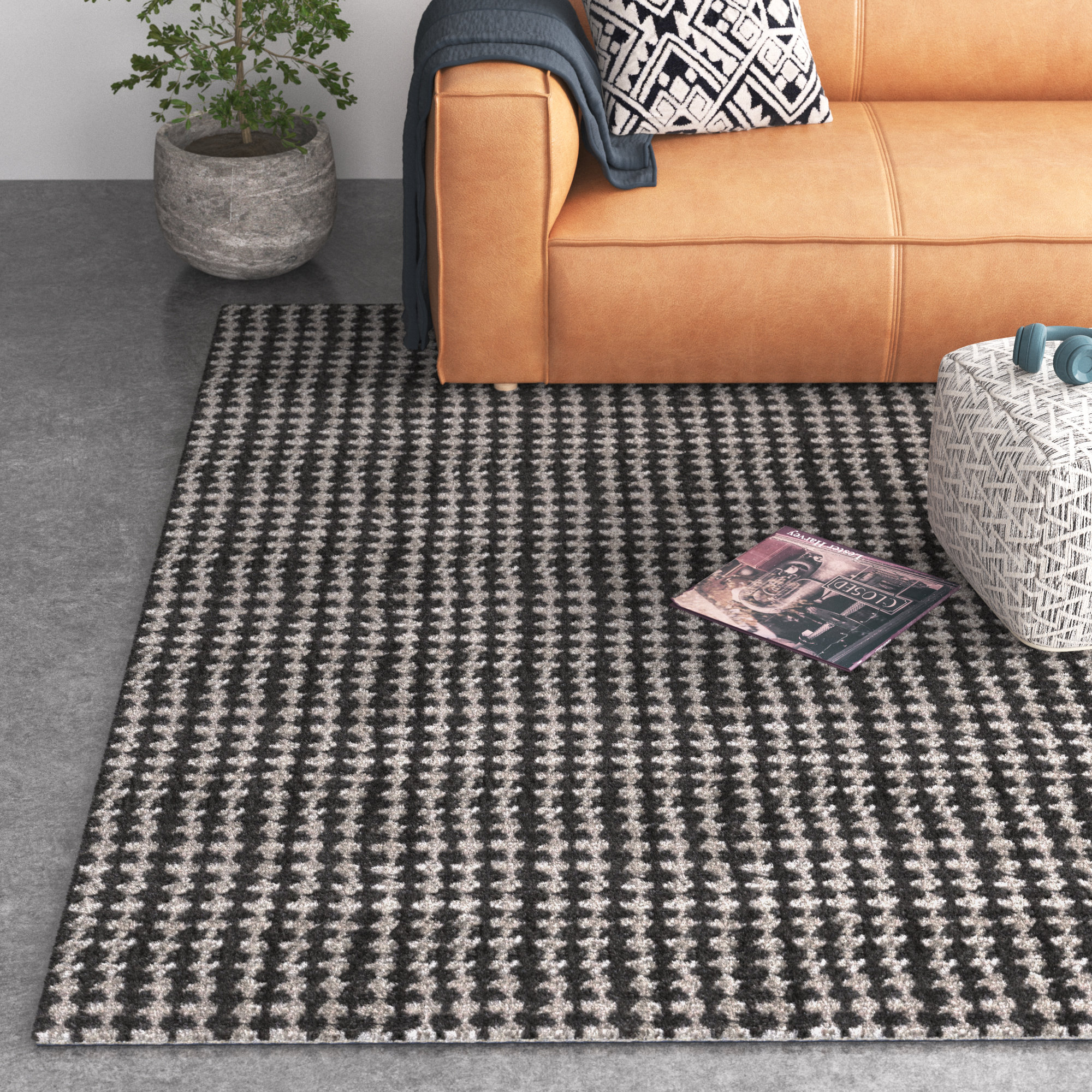 Ebern Designs Marlinde Hand Tufted Performance Houndstooth Rug ...
