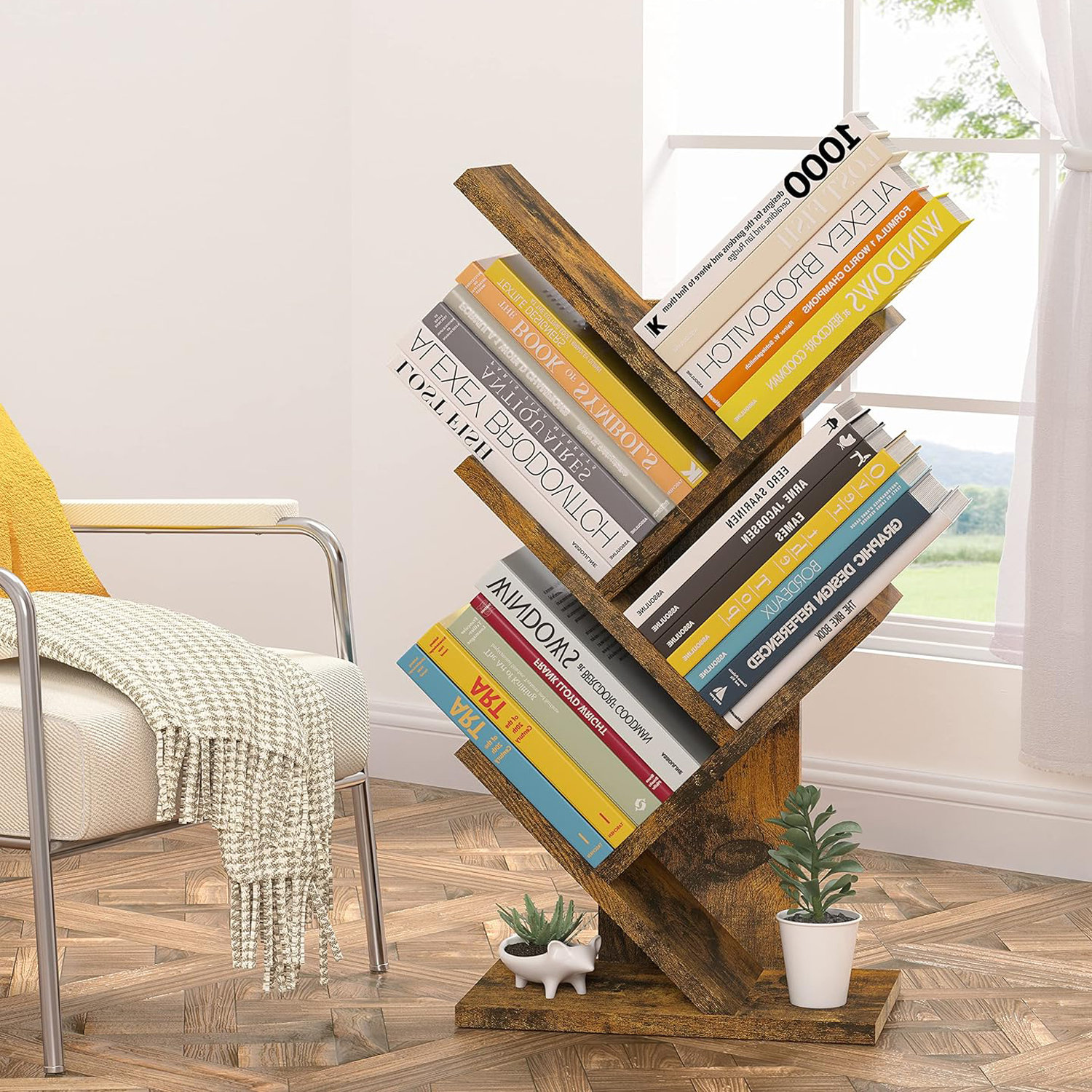 Millwood Pines 4 Tier Tree Bookshelf, Free Standing Tree Bookcase ...