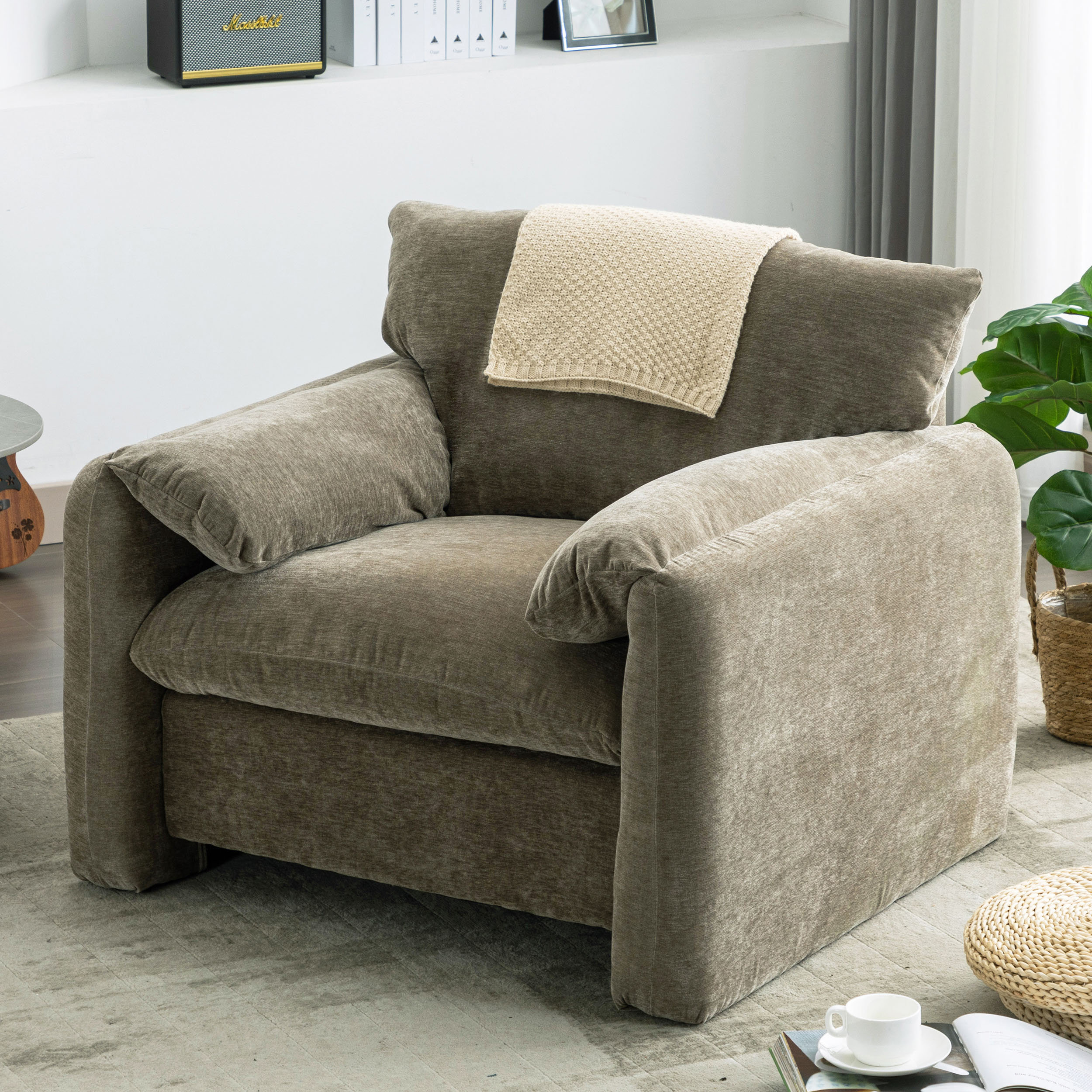 Everly Quinn Christophel 38.7'' Wide Chenille Chair And A Half ...