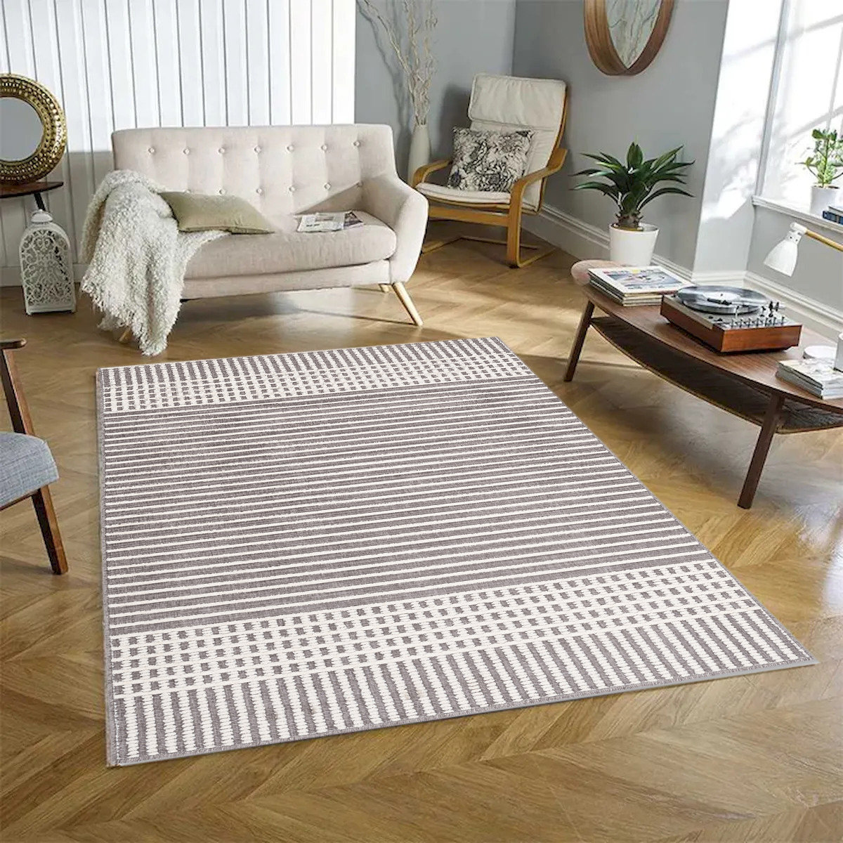 Ebern Designs Nyla Gray And White Rug | Wayfair