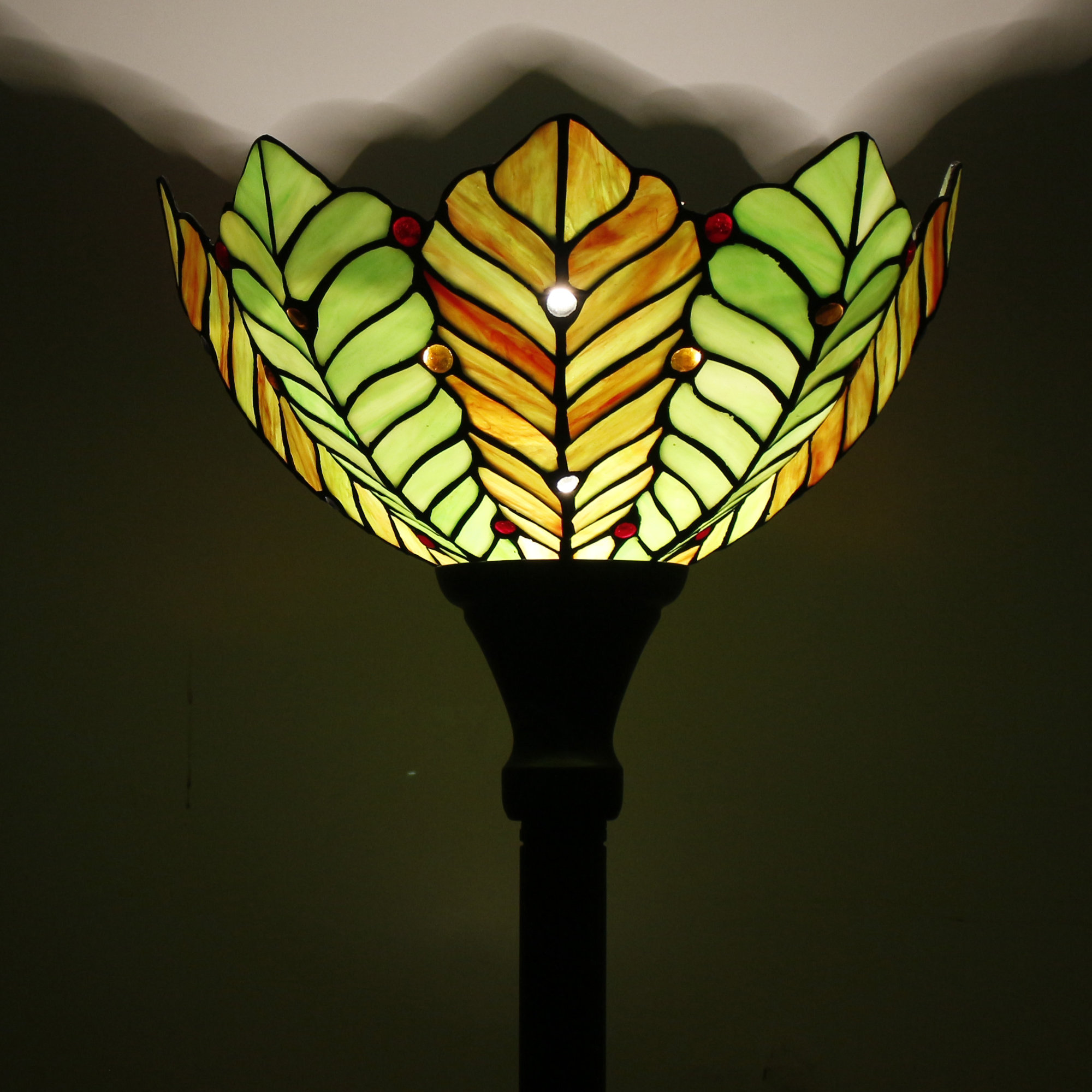 Alcott Hill® Tiffany Floor Lamp Torchiere Stained Glass Torch Lamp ...
