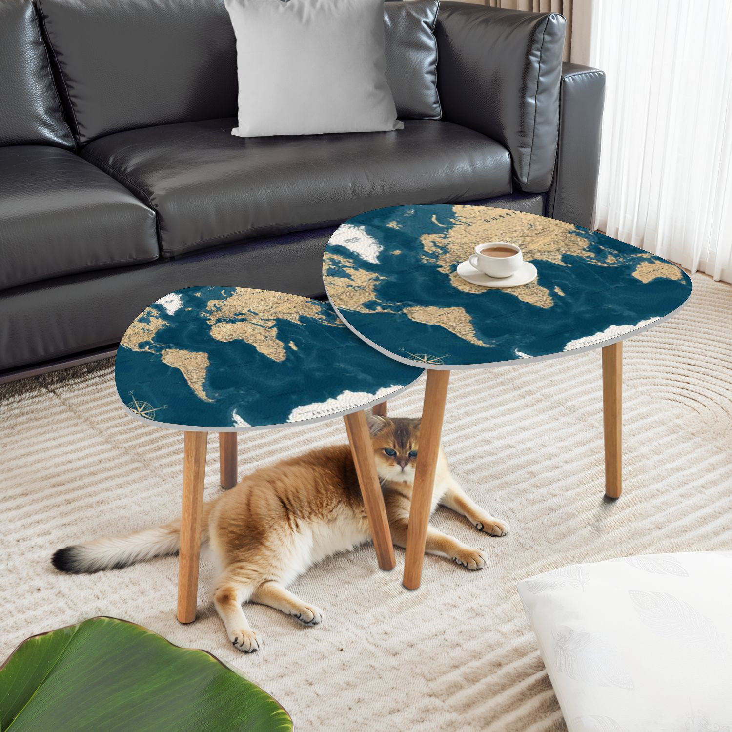 George Oliver Triangle Nesting Coffee Table Set of 2 World Map Map ...