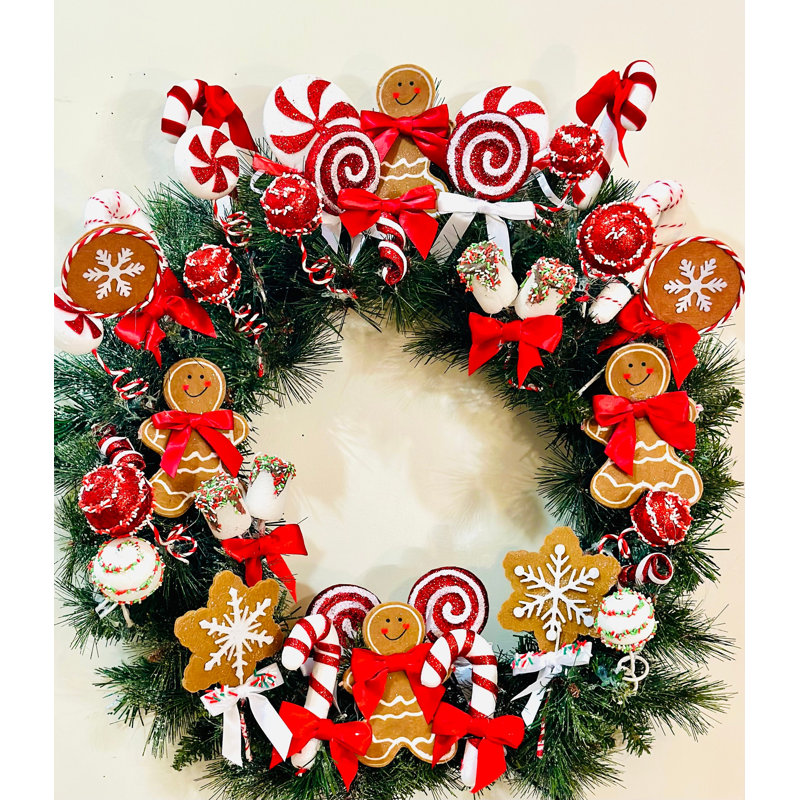 One Allium Way® Gingerbread and Candy Christmas Wreath | Wayfair