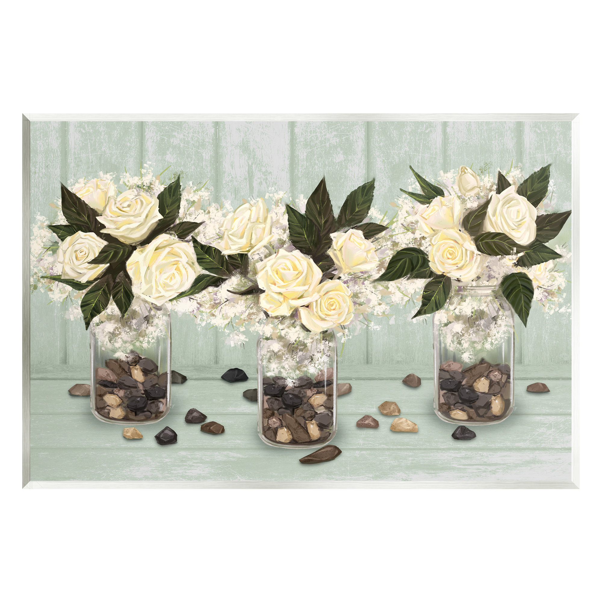 Stupell Industries Three Rose Bouquets Scattered Rocks Flower ...