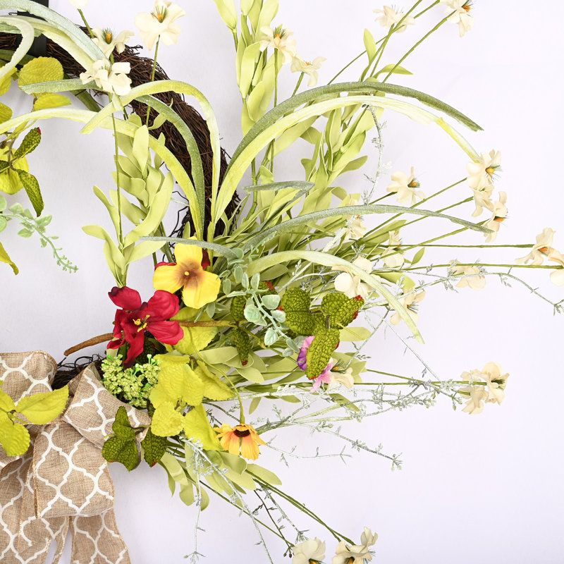 Primrue 26" Spring Summer Front Door Wreath with Pansy Blossoms Cluster ...