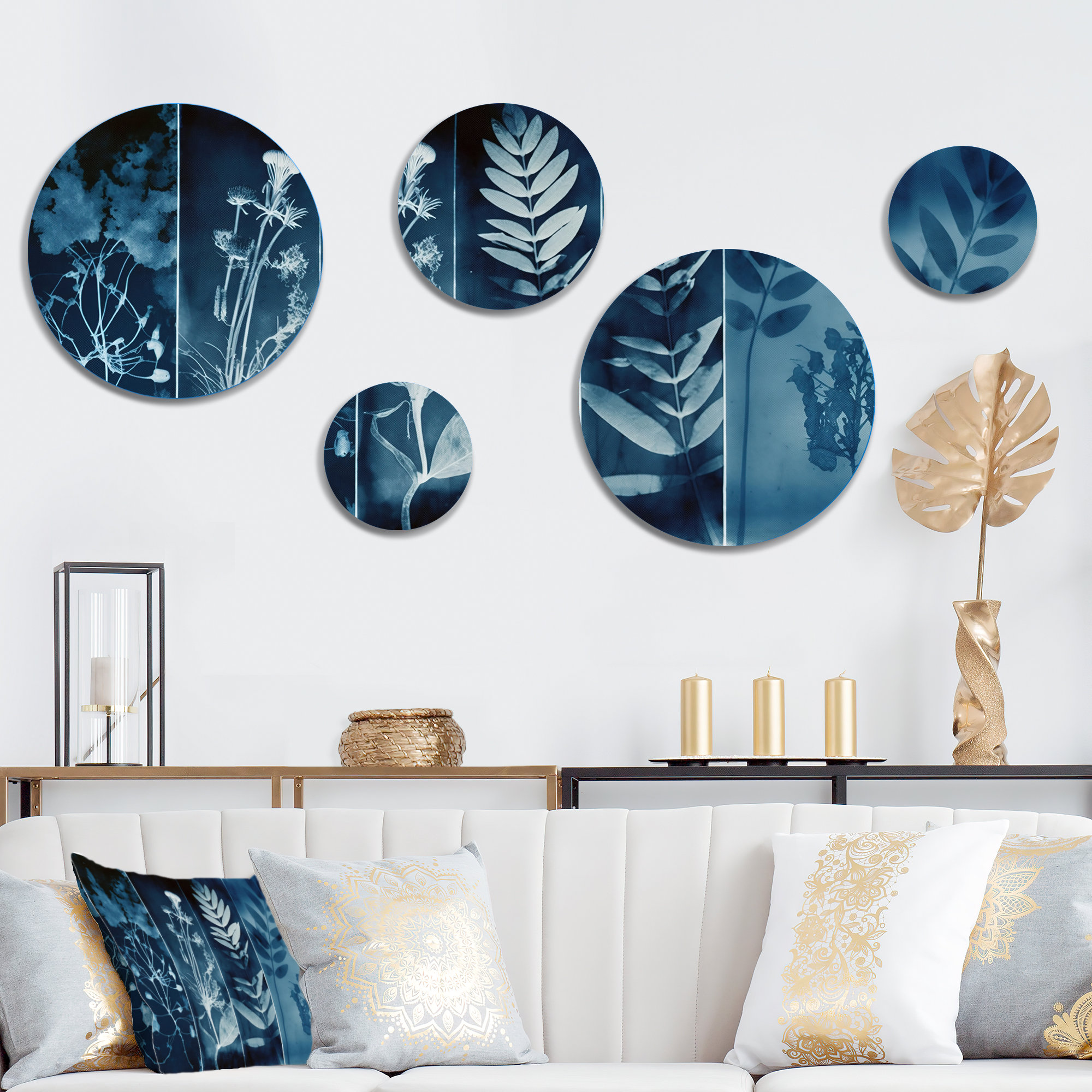 Design Art Retro Wildflowers In Shades of Blue VI - Floral Metal Wall ...