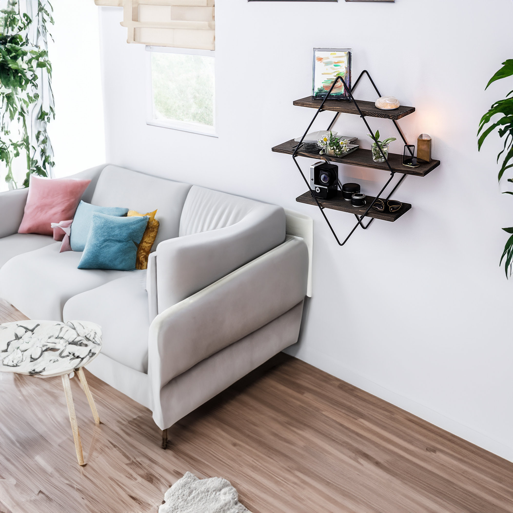 17 Stories Metal Frame Spruce Wood Accent Wall Shelf - Wayfair Canada