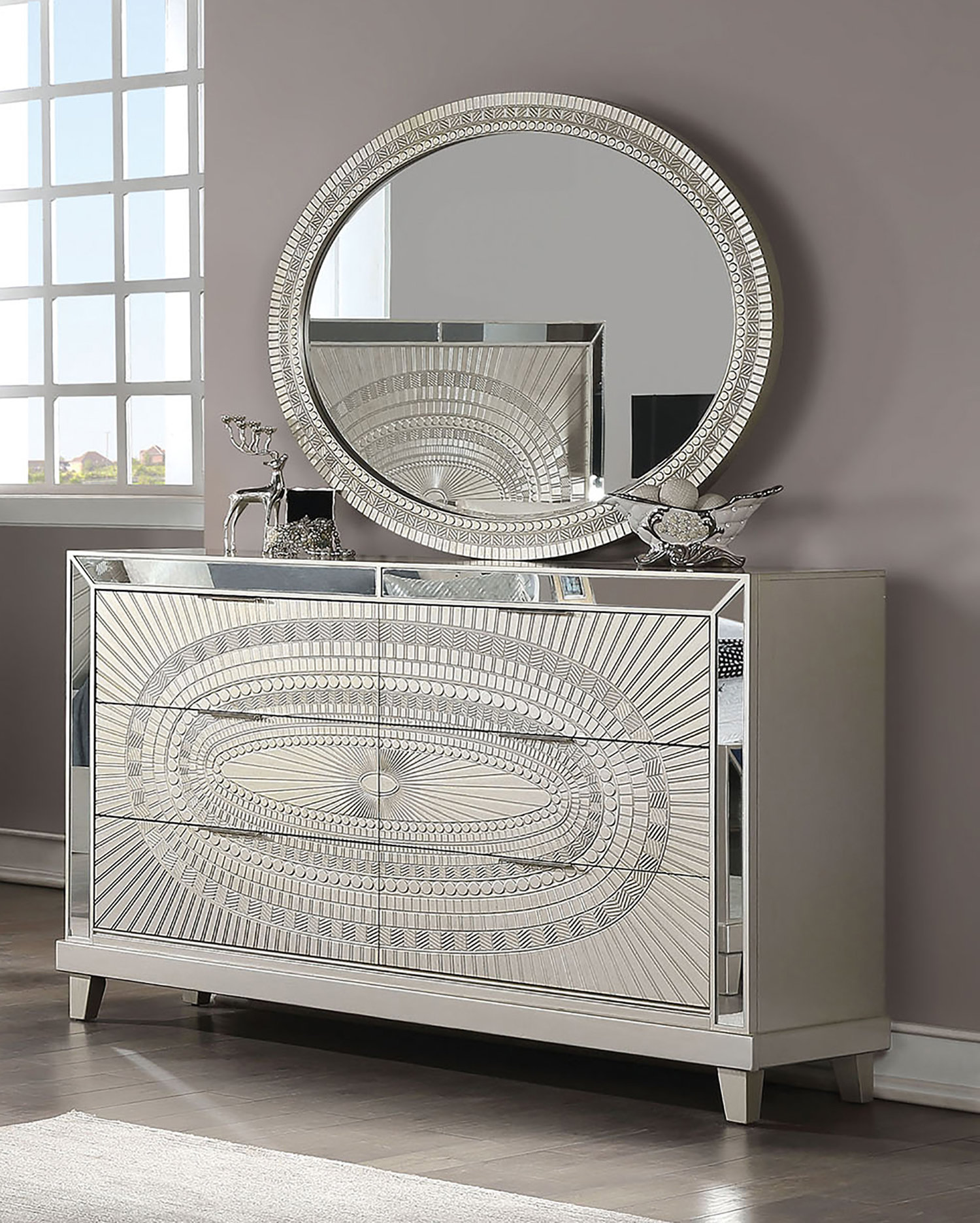 Rosdorf Park Migna 6 Drawer 66.25" W Double Dresser with Mirror | Wayfair