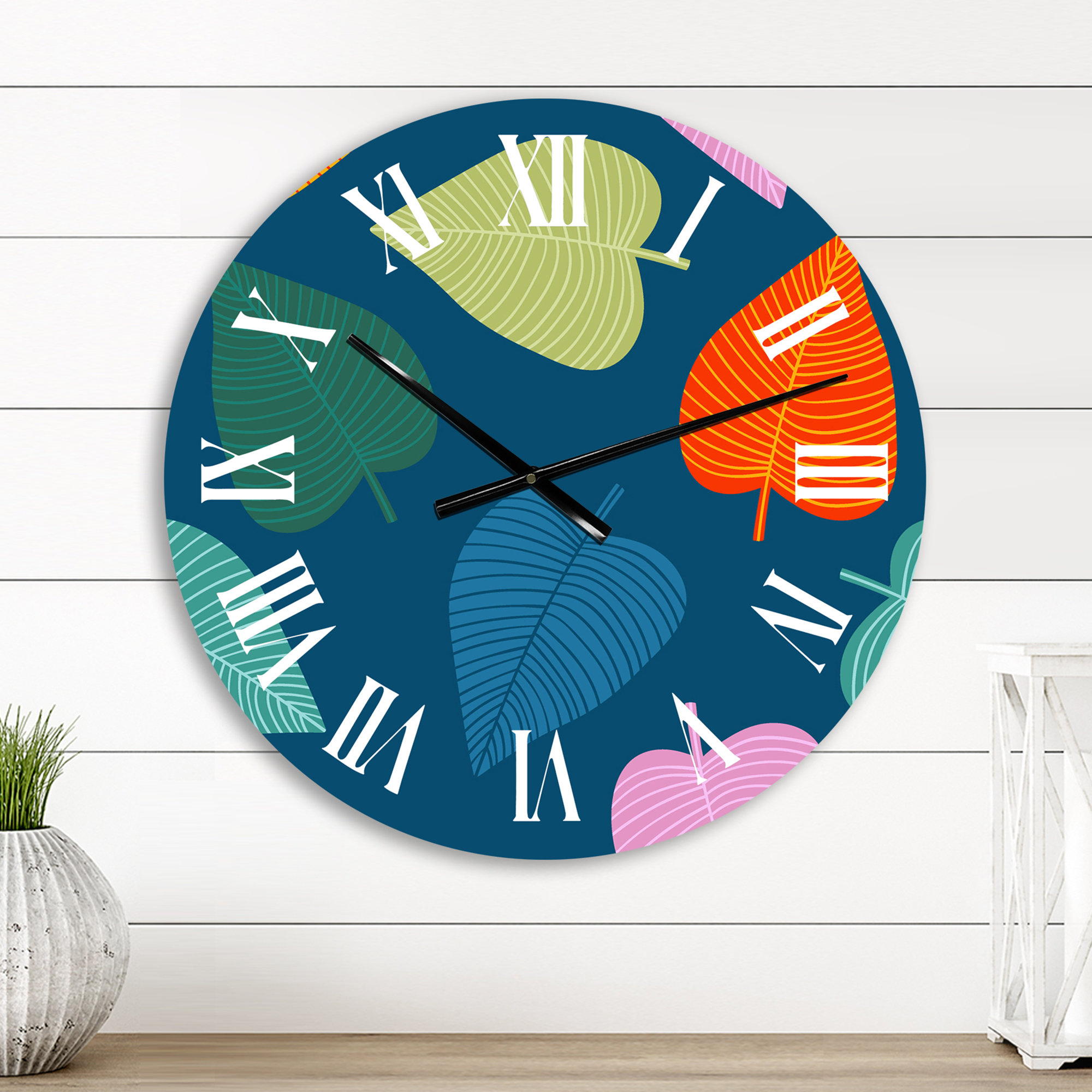 East Urban Home Modern Exotic Tropical Leaves V Wall Clock | Wayfair