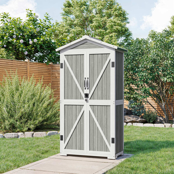 Belleze Outdoor Lockable 3 ft. W x 2 ft. D Solid Wood Vertical Storage ...