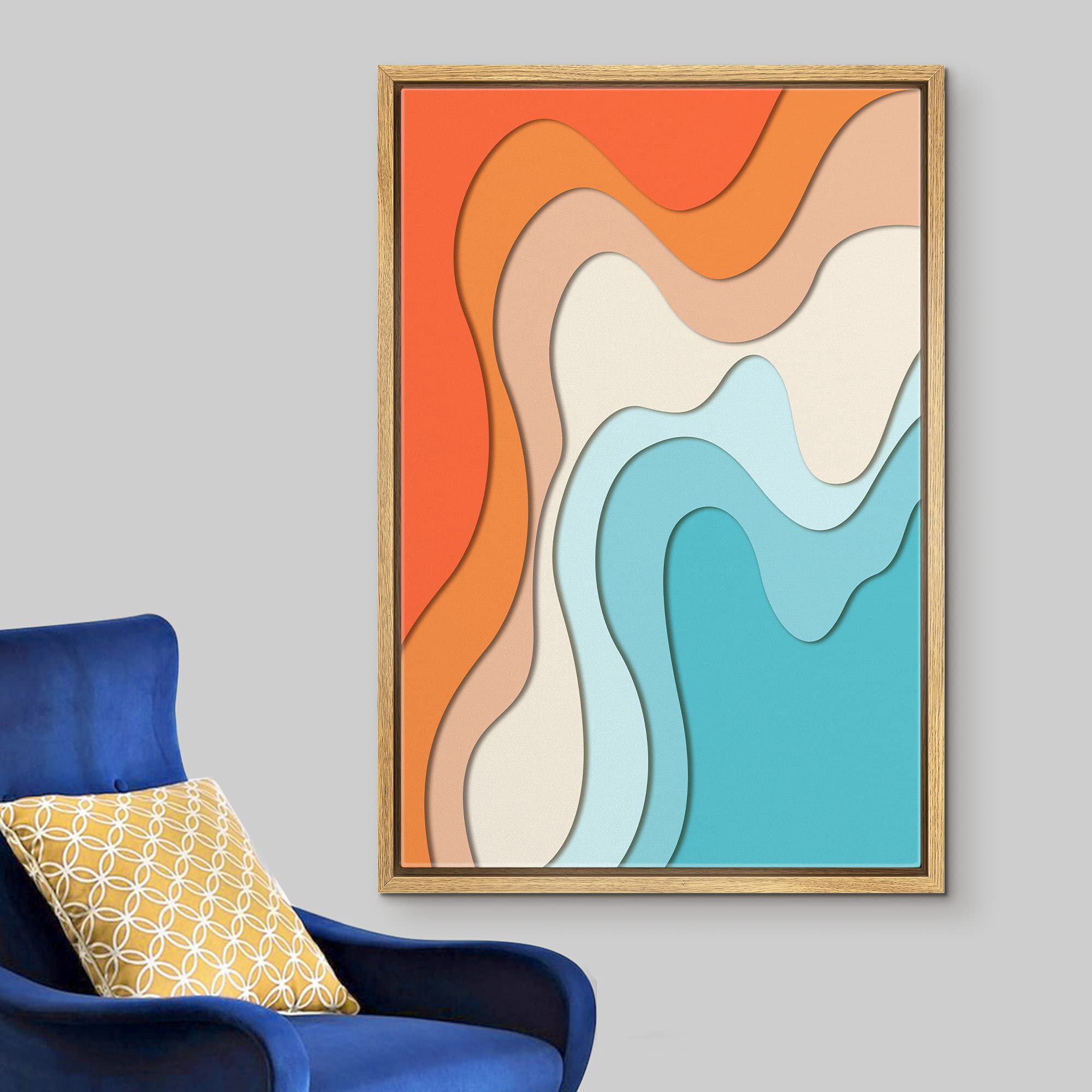 IDEA4WALL Neon Orange, Tan & Blue Color Gradient Abstract Shapes Modern ...