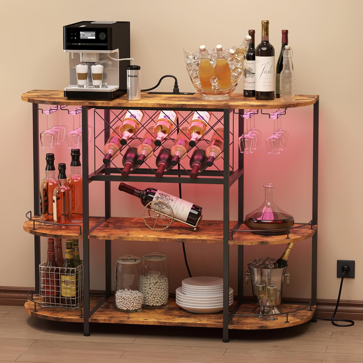 17 Stories Wine Cabinet Coffee Table with Power Socket and LED Light ...