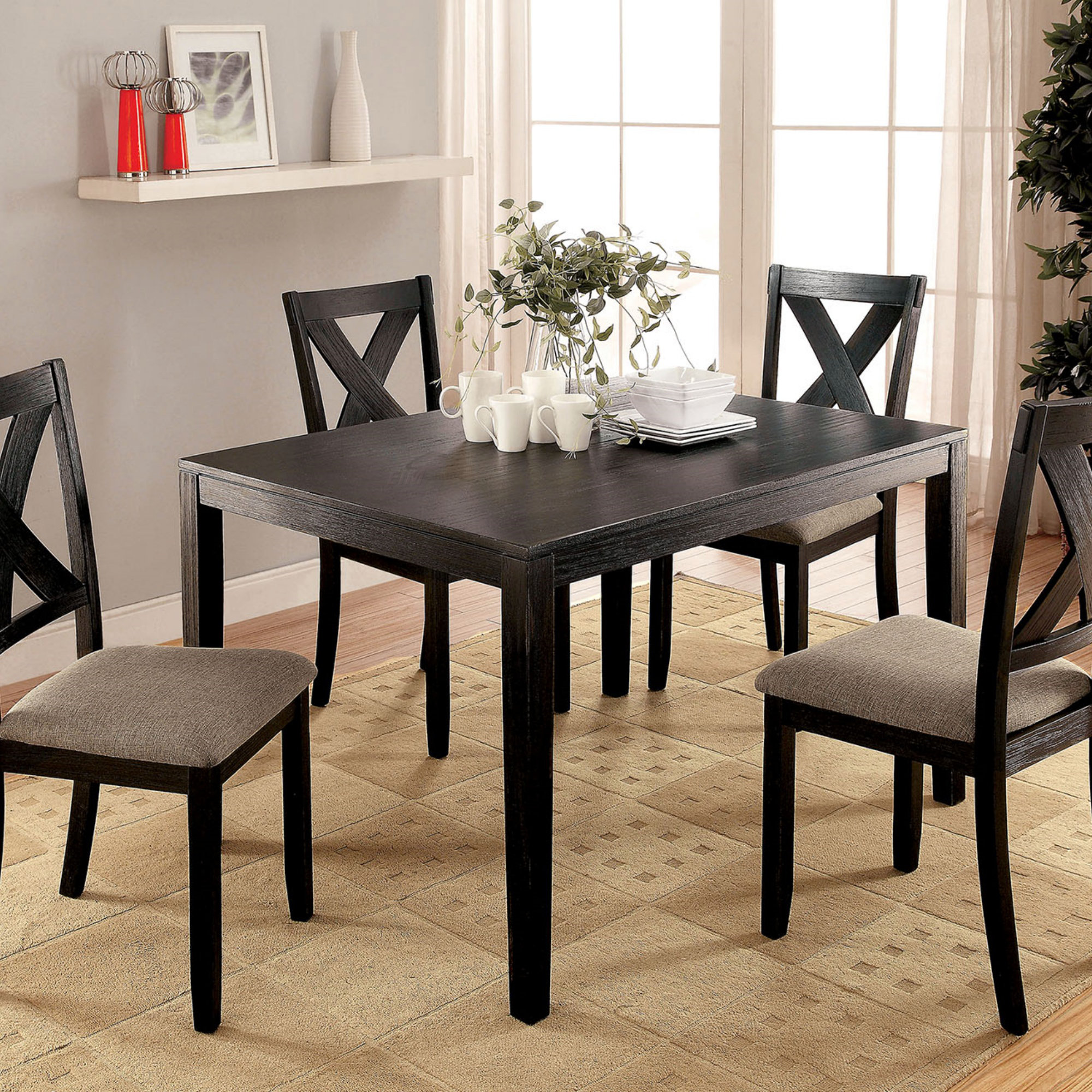 Latitude Run® Simple Modern 5Pc Dining Set Brushed Black Dining Table ...