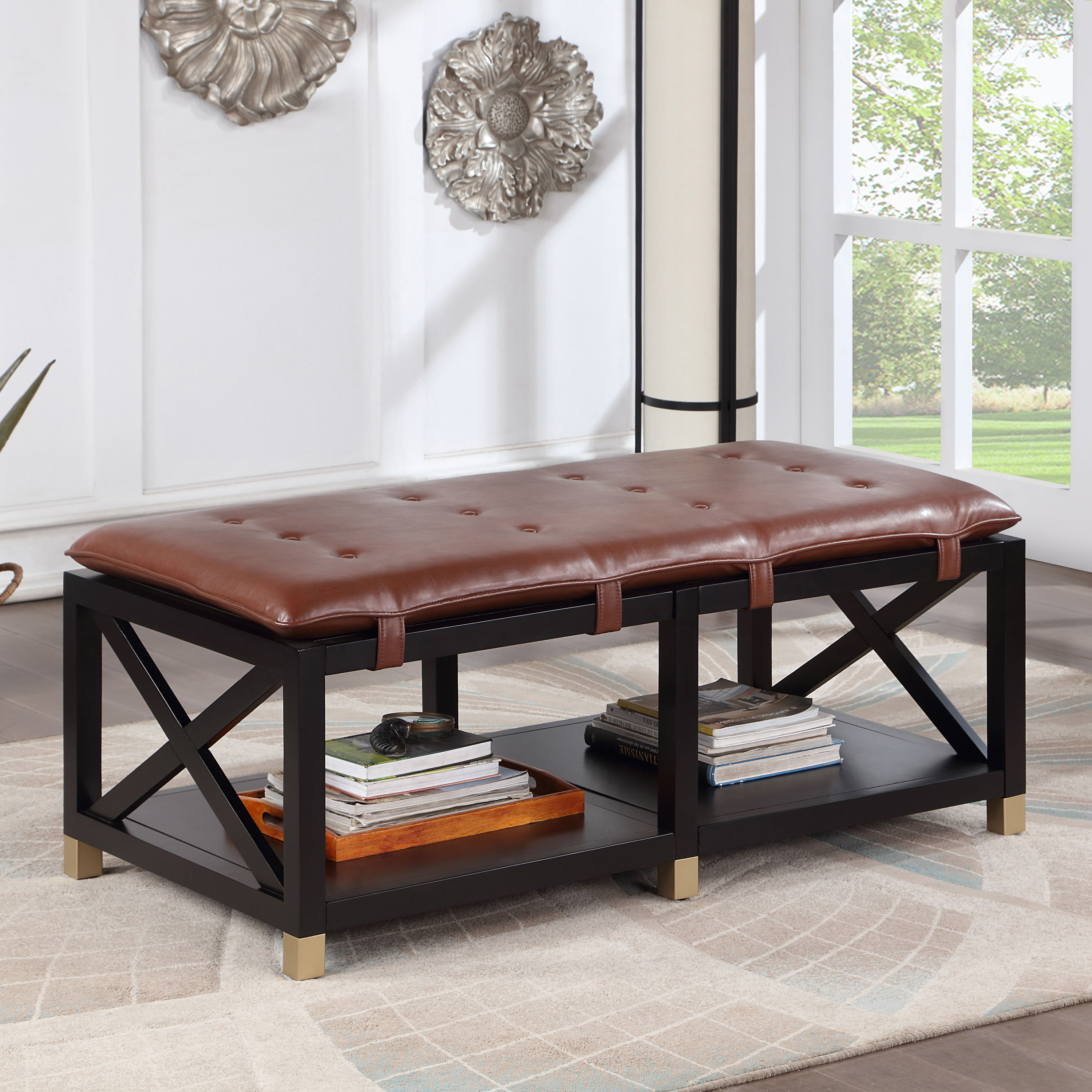 Everly Quinn Faux Leather Shelves Storage Bench - Wayfair Canada
