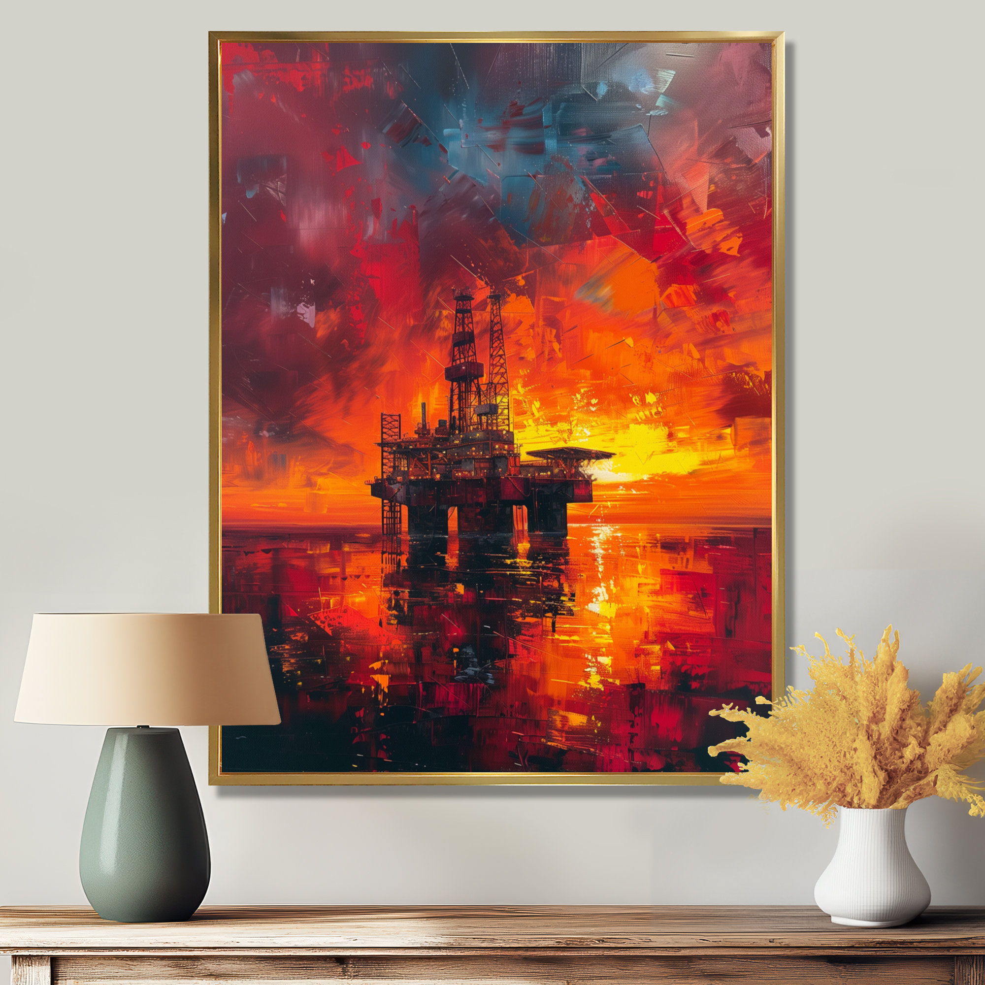 Williston Forge Red Orange Oil Rig Sunrise Rodeo I - Oil Rigs / Fields ...