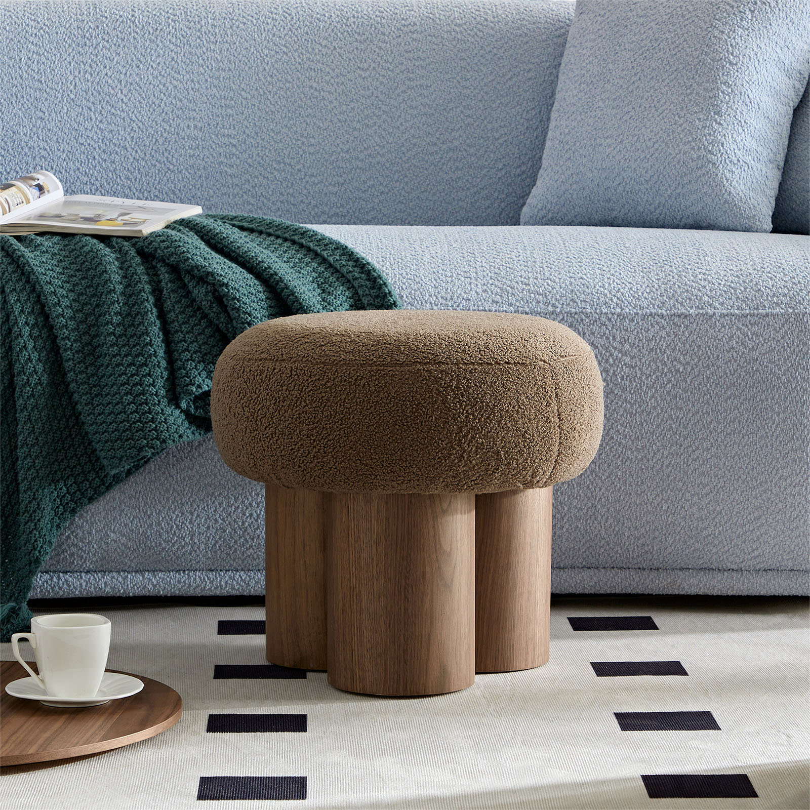Ivy Bronx Small Round Foot Stool, Teddy Fabric Footrest Ottoman Stool ...