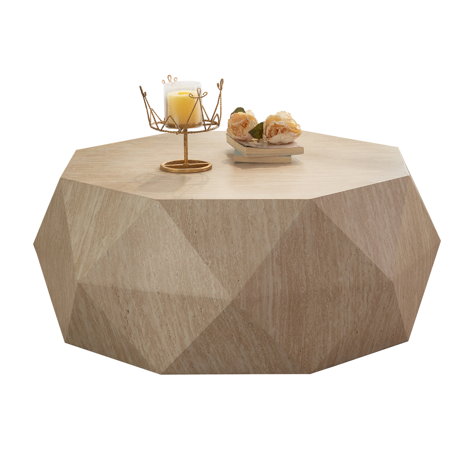 Ebern Designs Modern Farmhouse Drum Coffee Table, Natural Retro Style ...