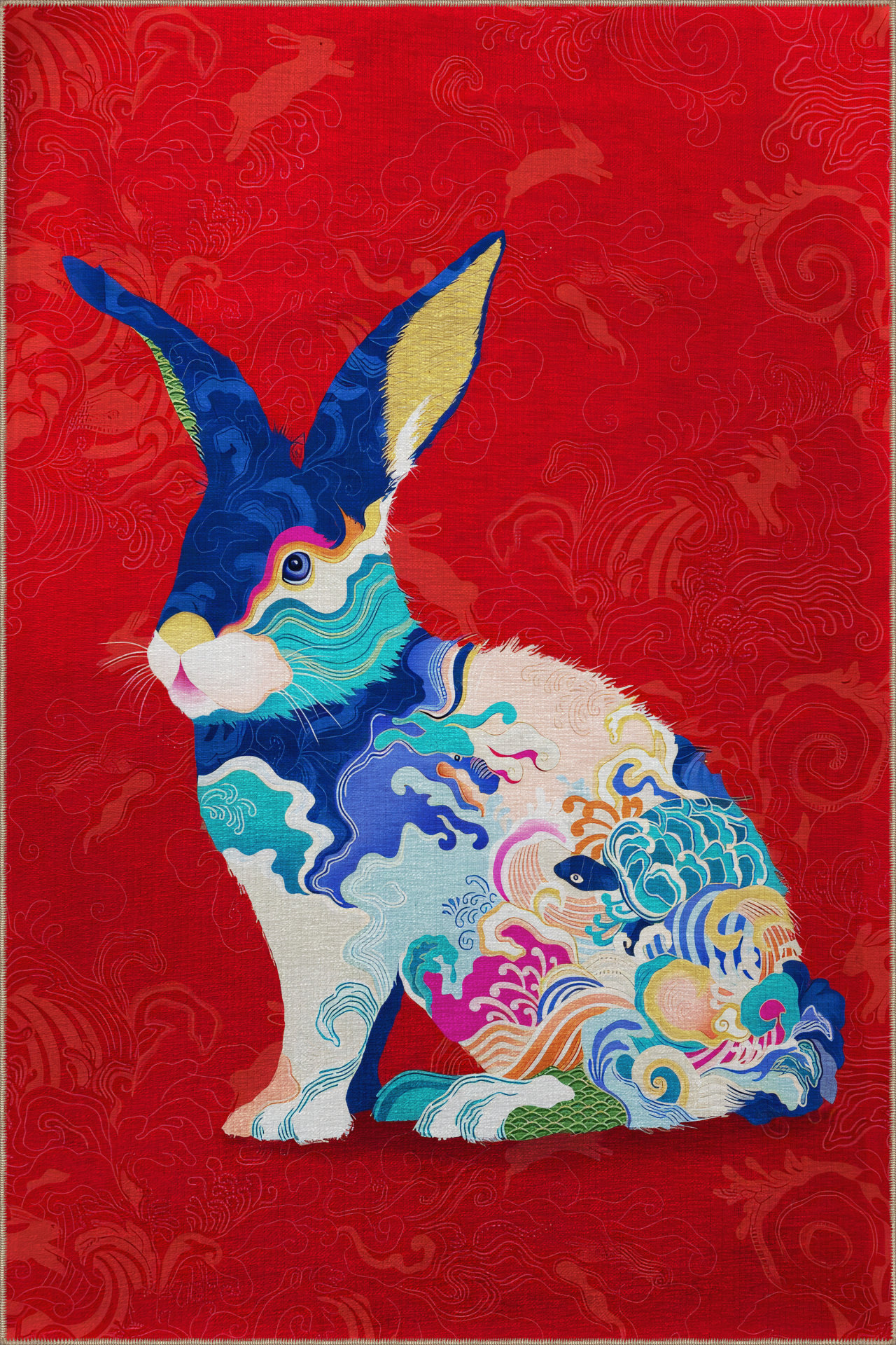 Rosalind Wheeler Red Themed Multi-Colored Rabbit Patterned Creative ...