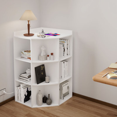 Wade Logan® Cayhlin 3-Tier Corner Bookcase Cabinet with 8 Cubbies ...