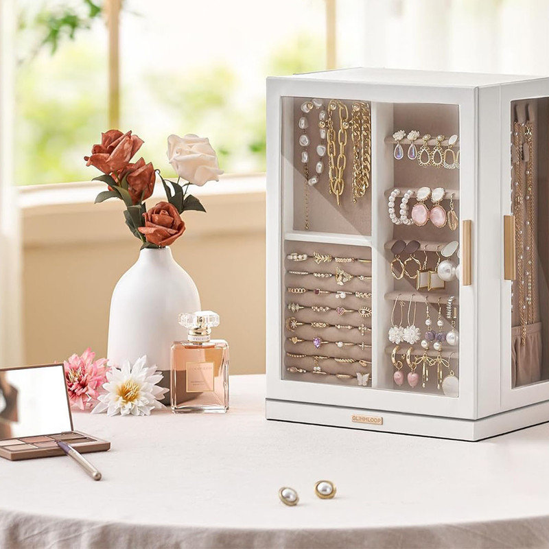Latitude Run® Rotatable Jewelry Box with 7 Drawers, Spacious Vertical ...
