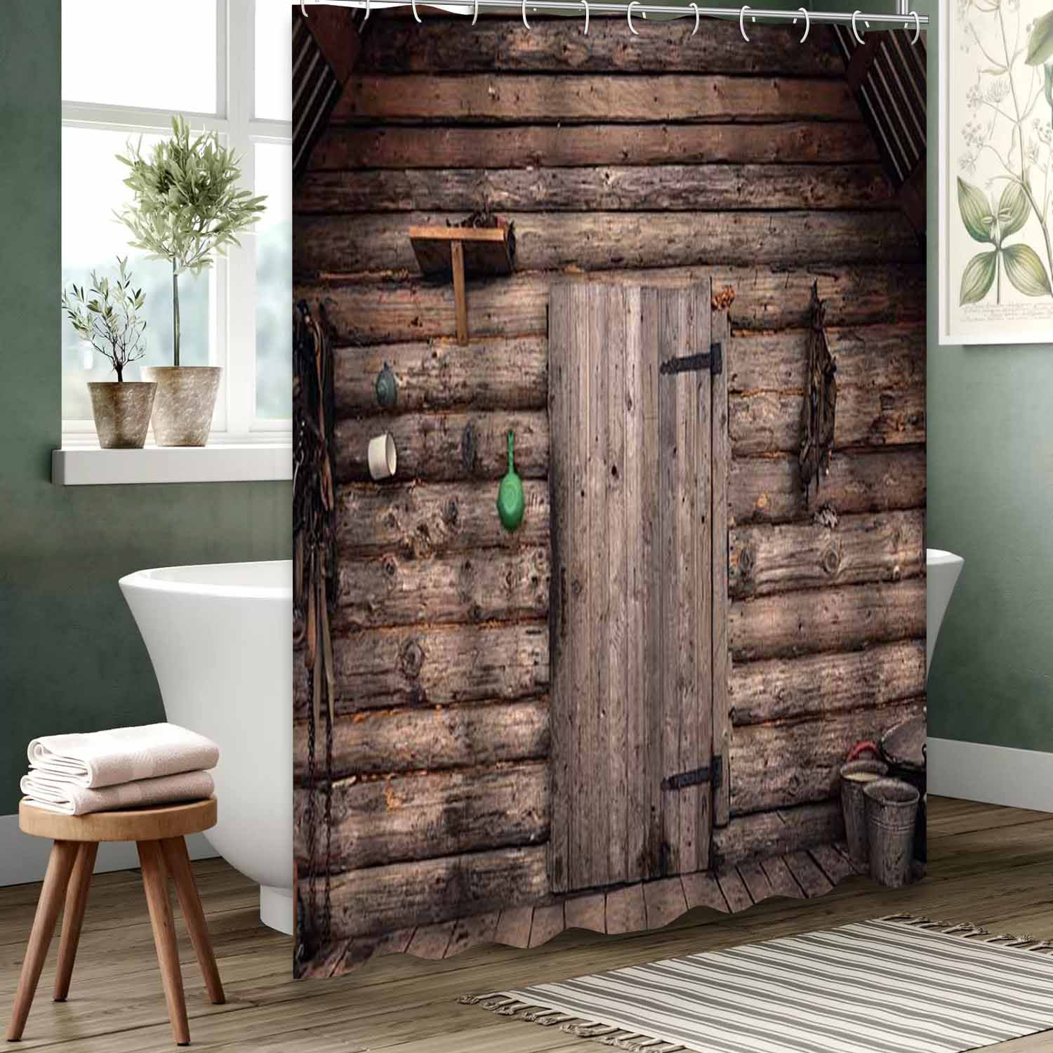 East Urban Home Waterproof Shower Curtain,Farmhouse Wall Cabin Farm Old ...