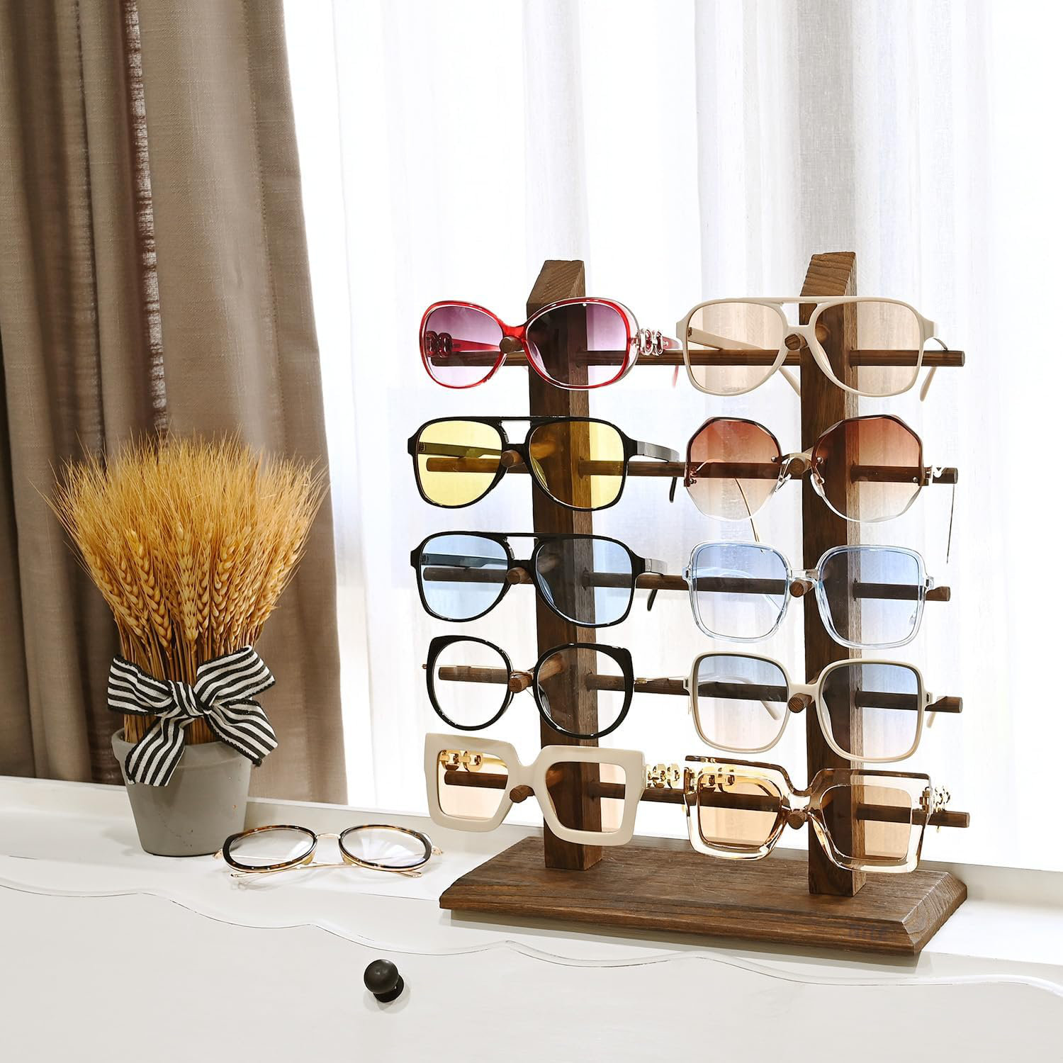 Gracie Oaks Wooden Sunglasses Rack Organizer, 10 Pairs Eyewear Display ...