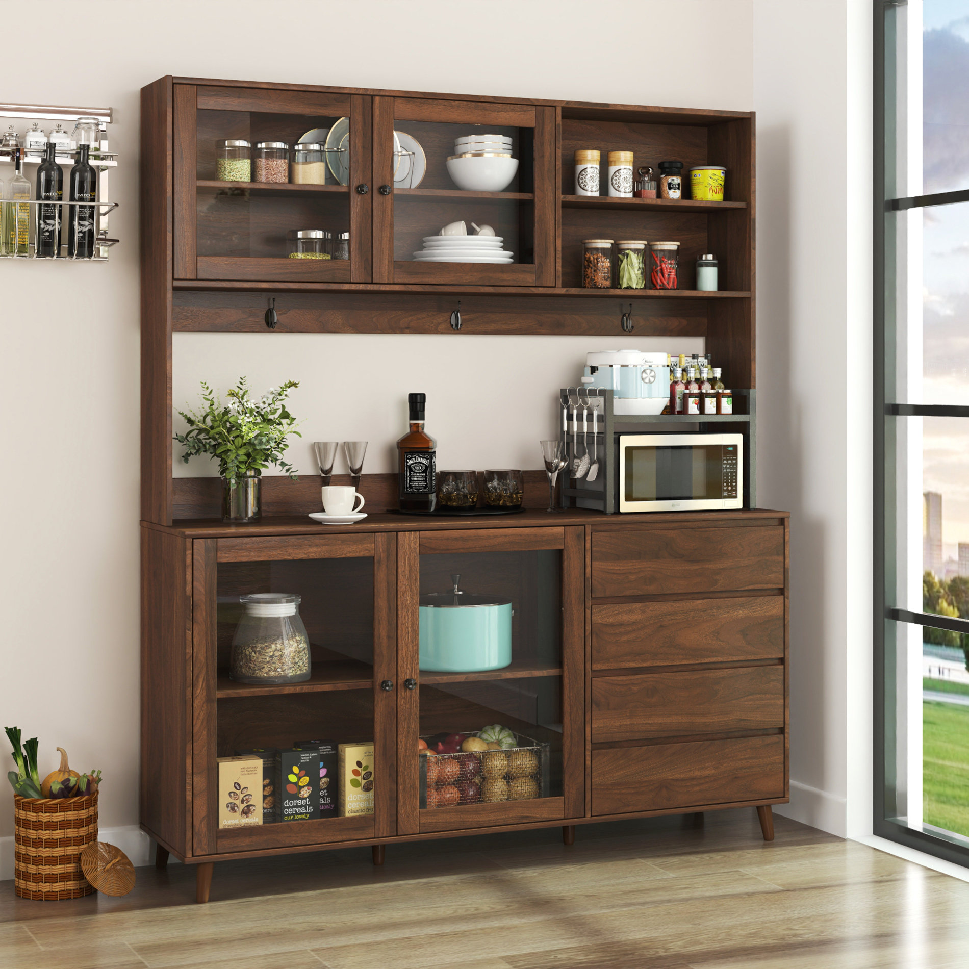 Corrigan Studio® 63" W Large Kitchen Hutch Cabinet, Freestanding ...