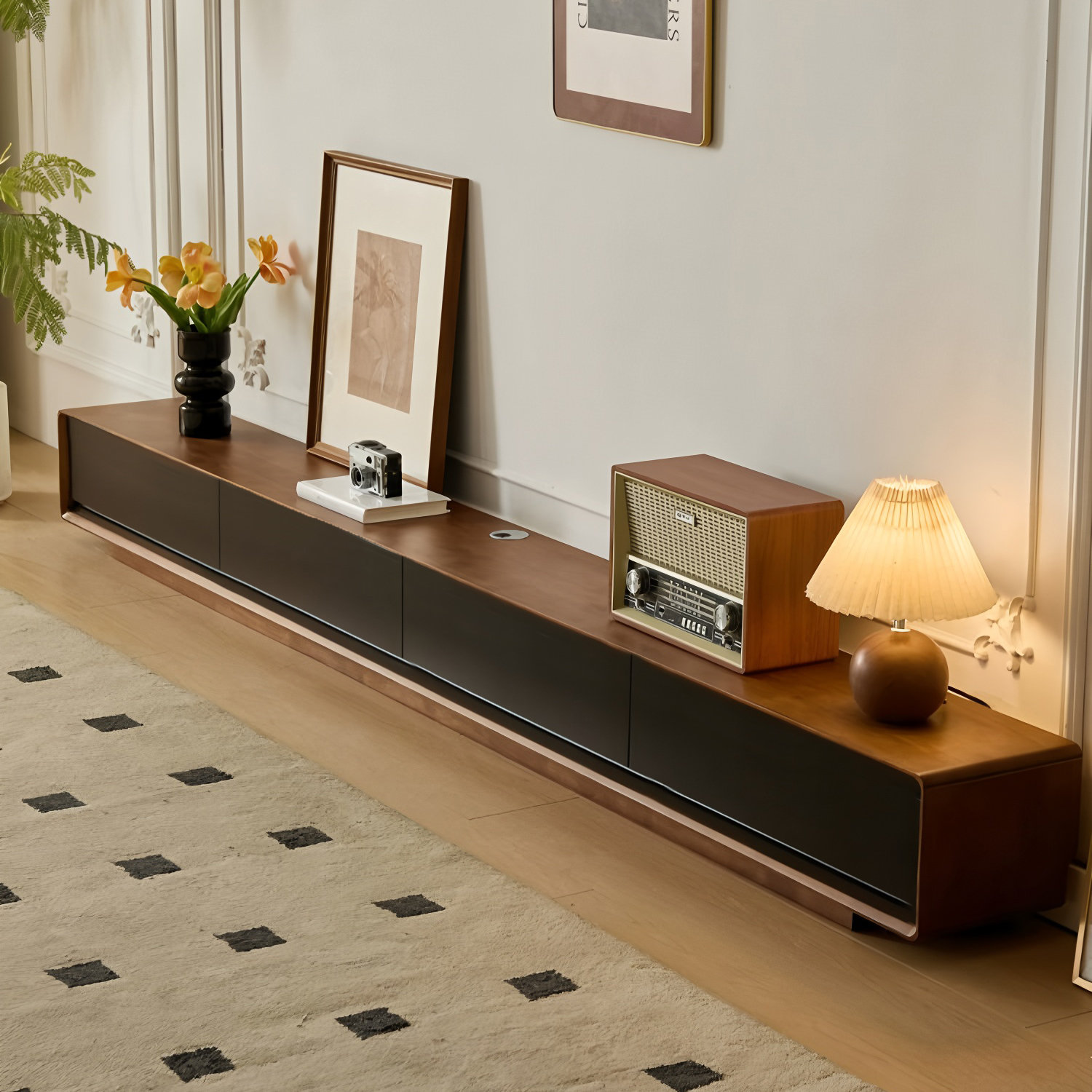 Latitude Run® Modern Extra-Long TV Stand with Hidden Drawer Handles – 4 Large Storage Drawers ...