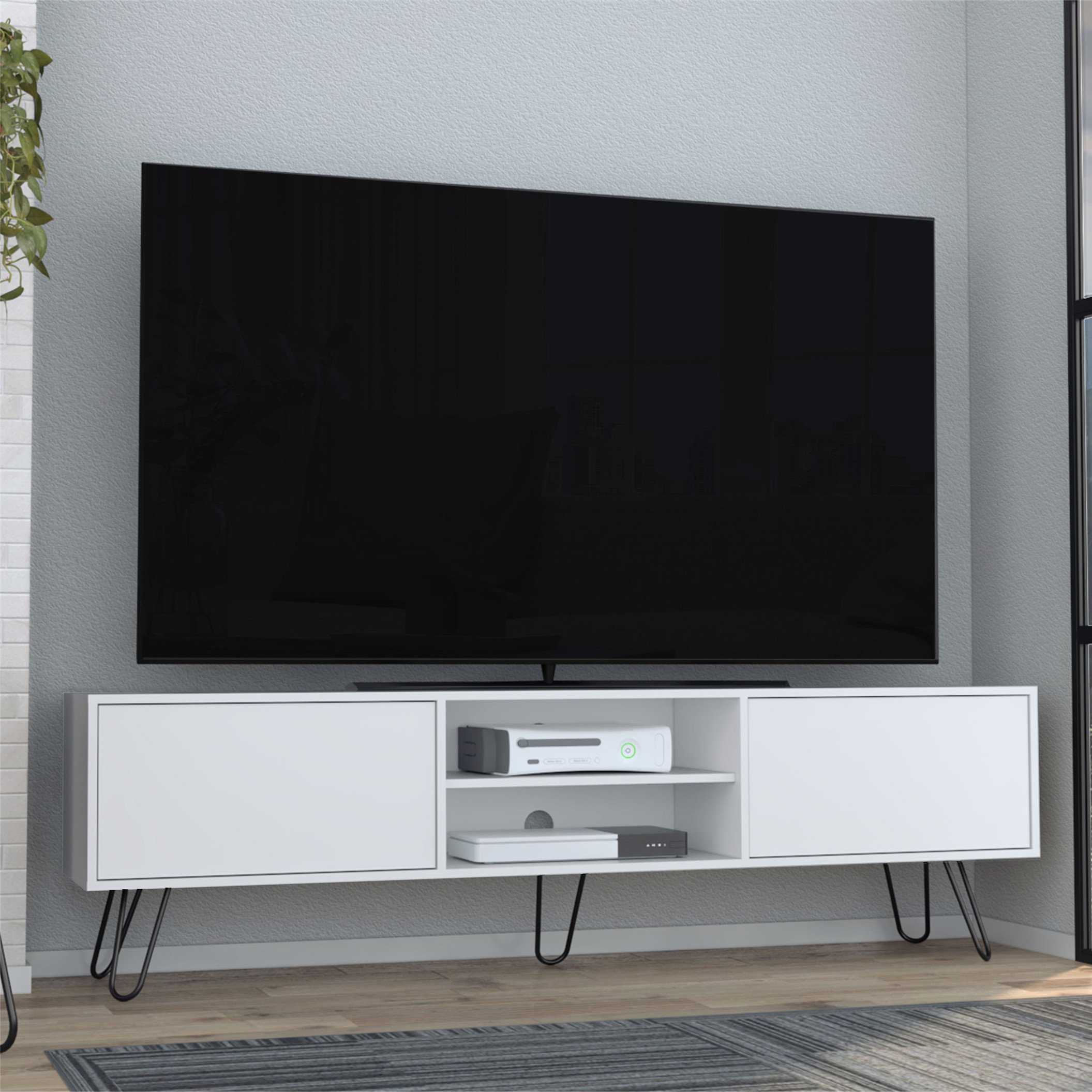 George Oliver Versatile TV Stand with Hinged Drawers and Stylish Legs ...
