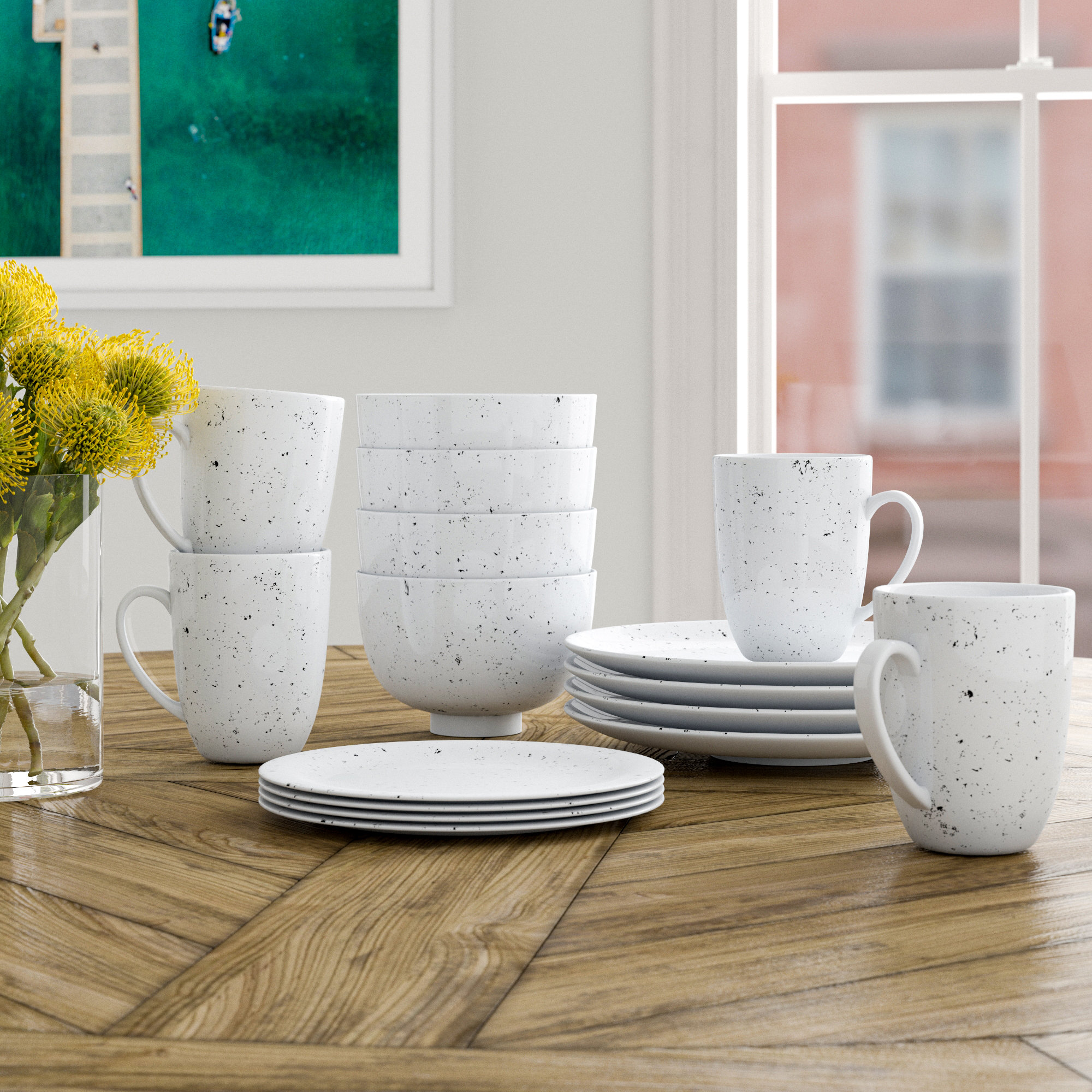 Ebern Designs Anastazja Speckle 16 Piece Dinnerware Set, Service for 4 ...