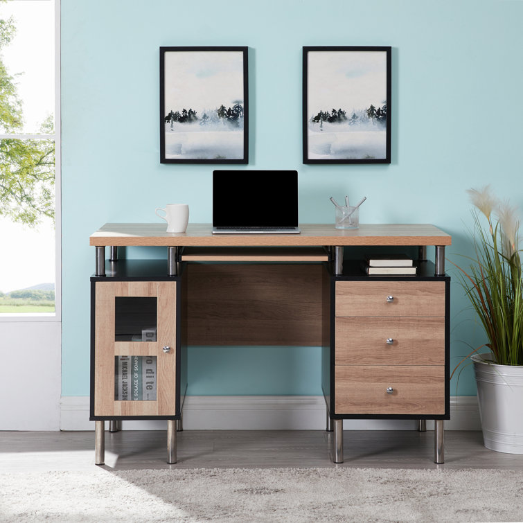 Armany 47.2"W 3-Drawer Small Desk with Keyboard Tray, Power Outlets ...