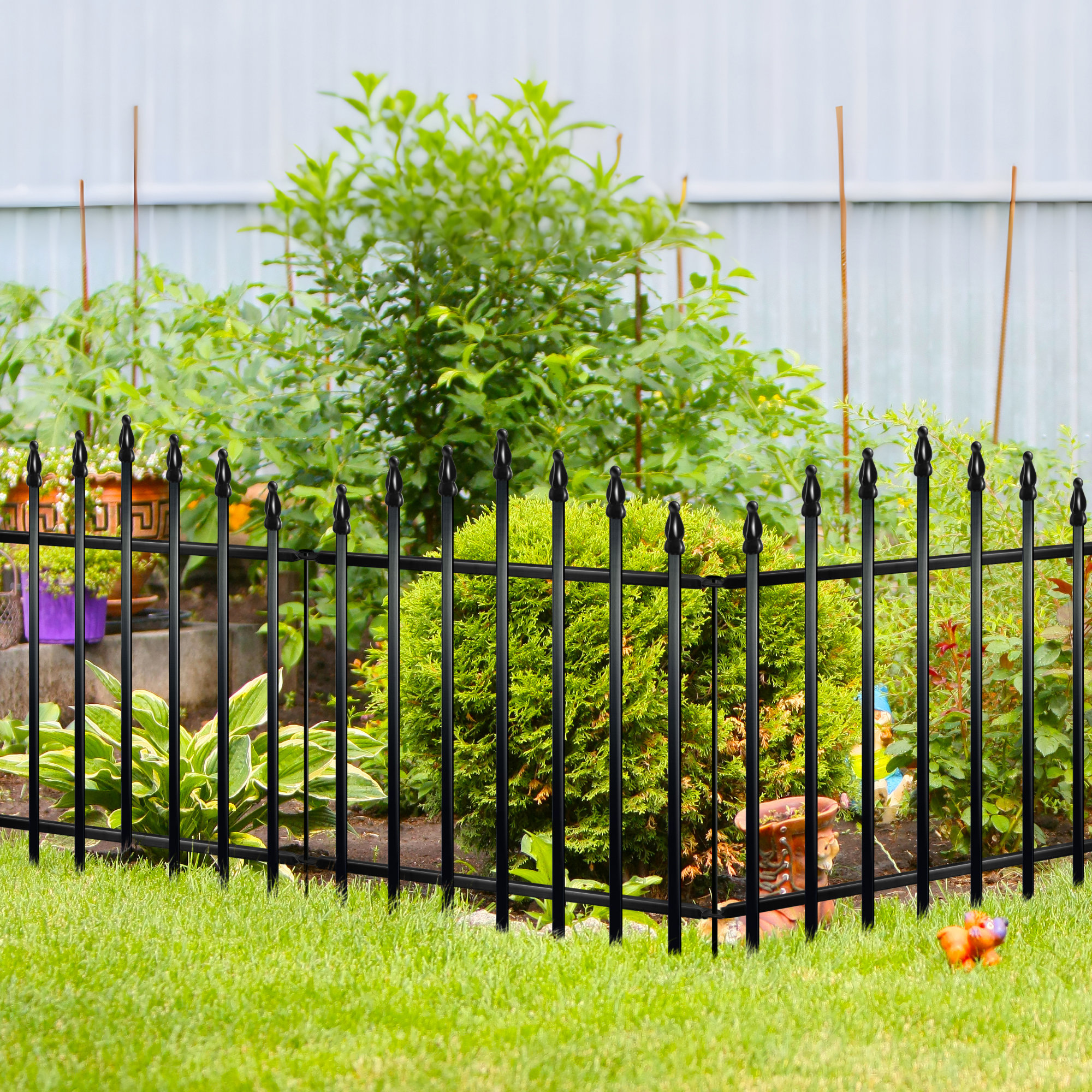 thealyn Arched Metal Garden Fence, No Dig Decorative Fencing Panels ...