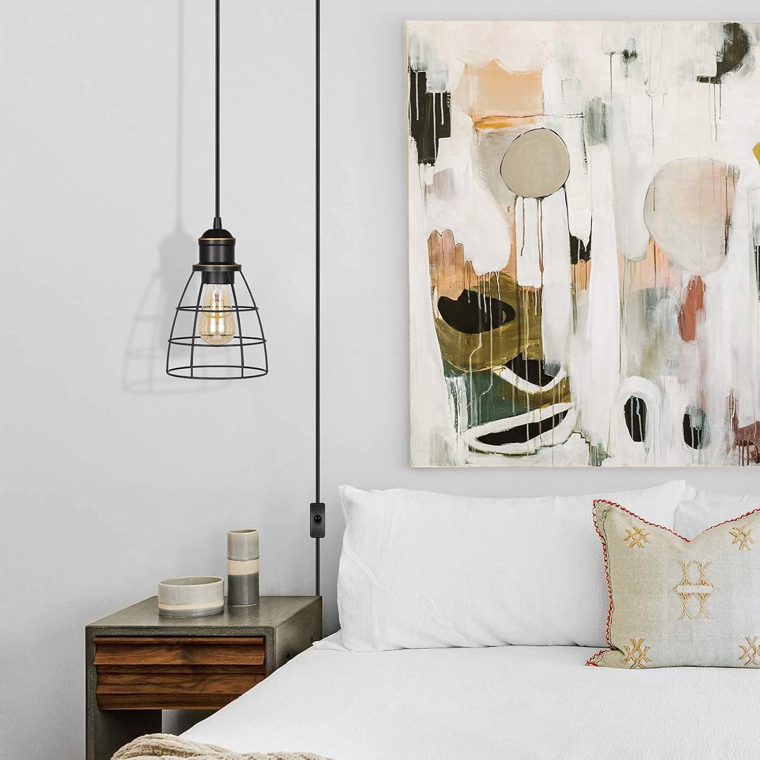 17 Stories Plug In Pendant Light, Black Farmhouse Cage Pendant Light ...