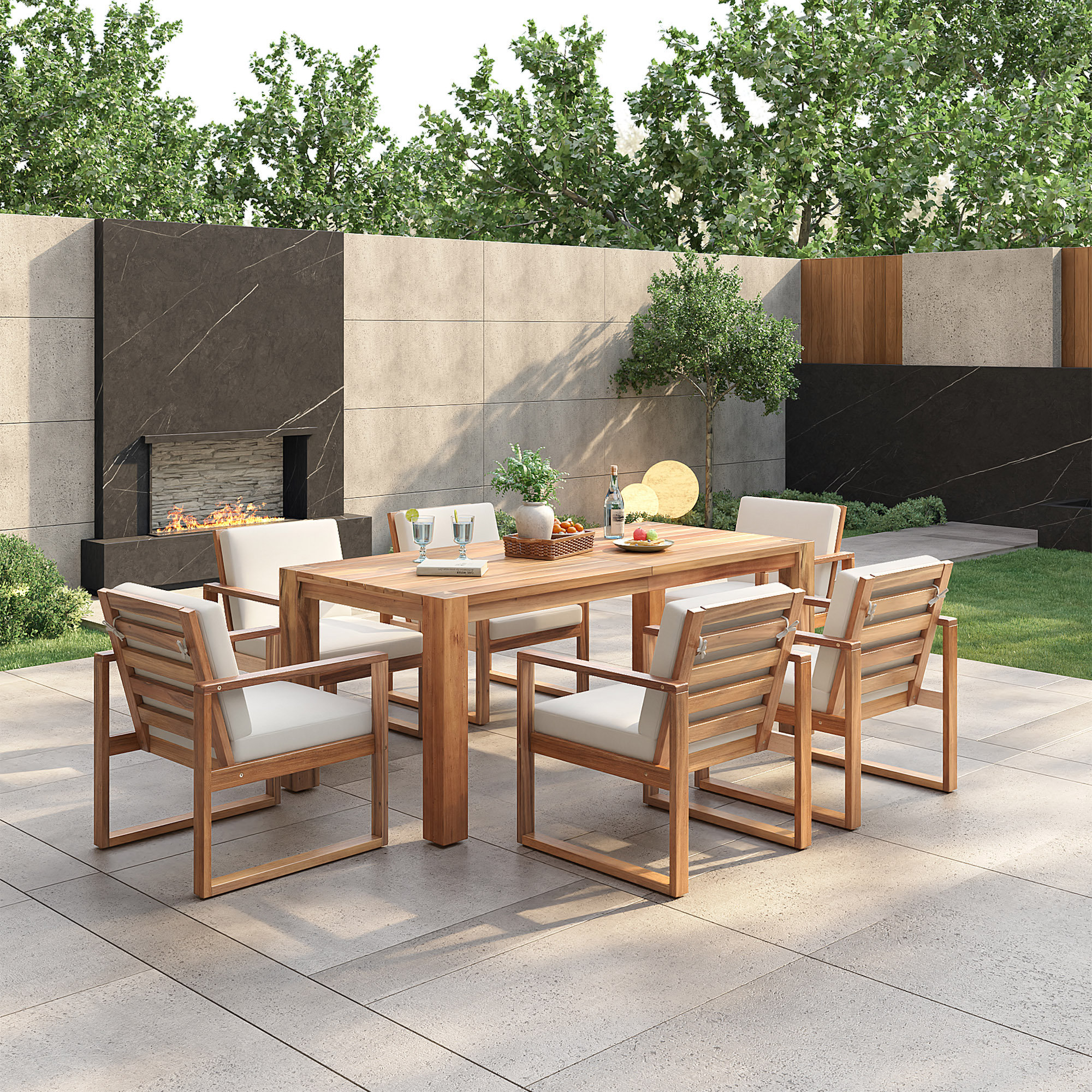 Hokku Designs Patio Table And Chairs Set, Outdoor Dining Set For 6 With ...
