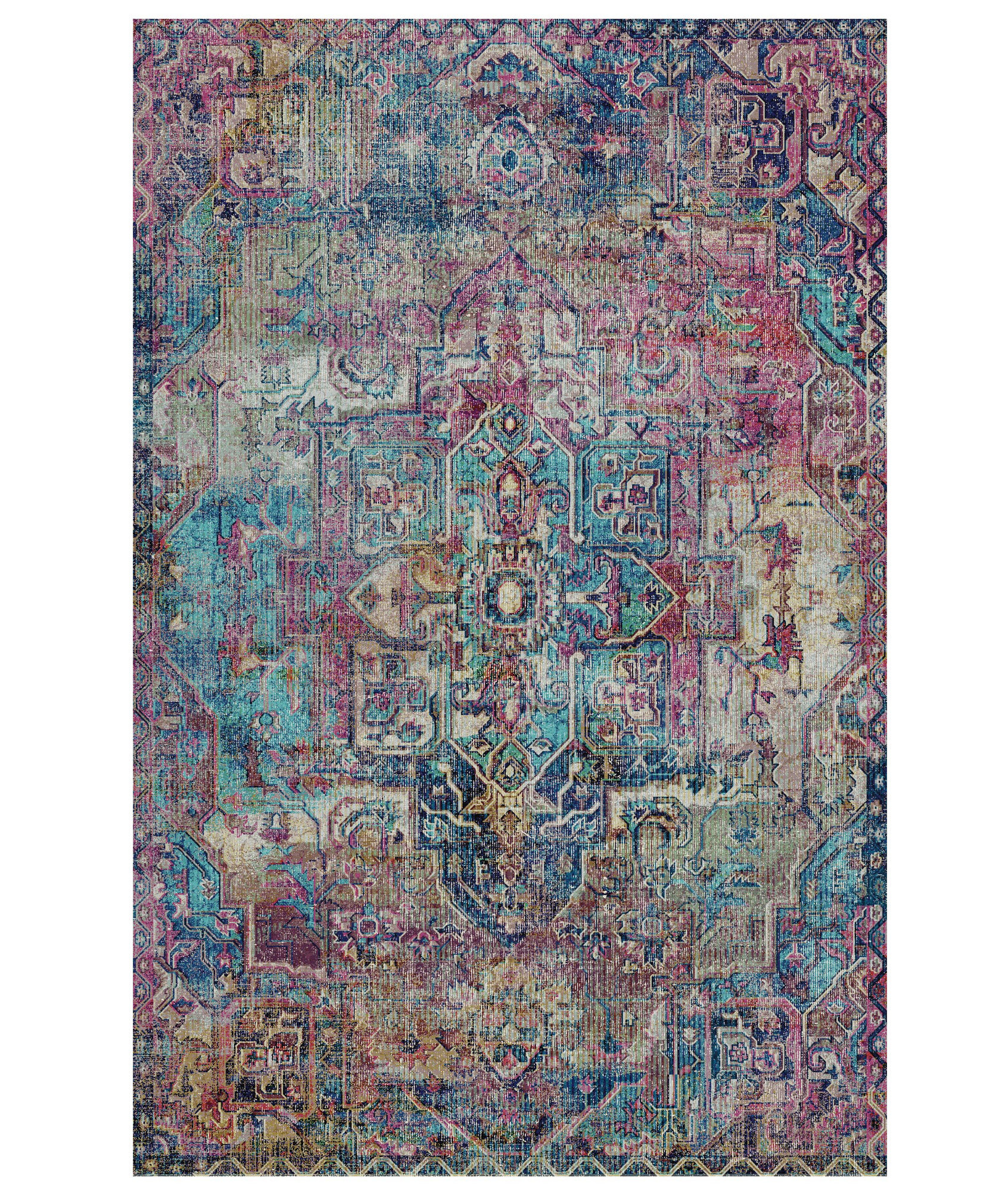 East Urban Home Beatriz Oriental Machine Woven Velvet Area Rug in Blue ...